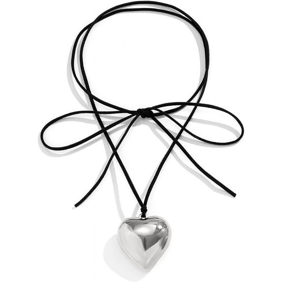 Chunky Puffy Heart Choker Necklace - Big Heart Pendant Adjustable ...