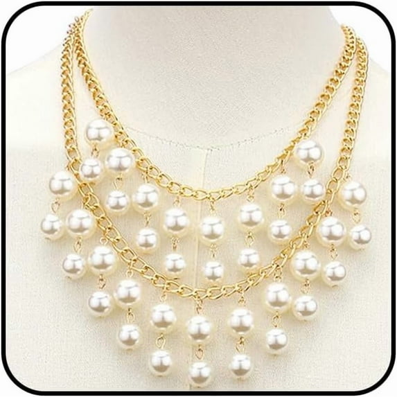 Chunky Stackable Pearl Choker Necklaces for Women Double Layer Tassel ...