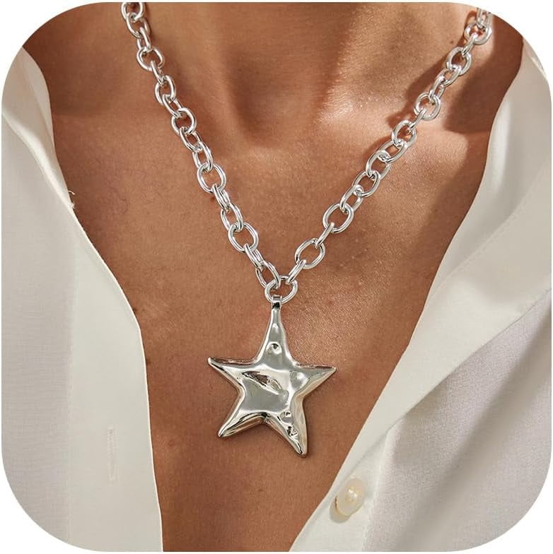 Chunky Star Necklace Big Gold Star Necklaces for Women Layered Chain ...