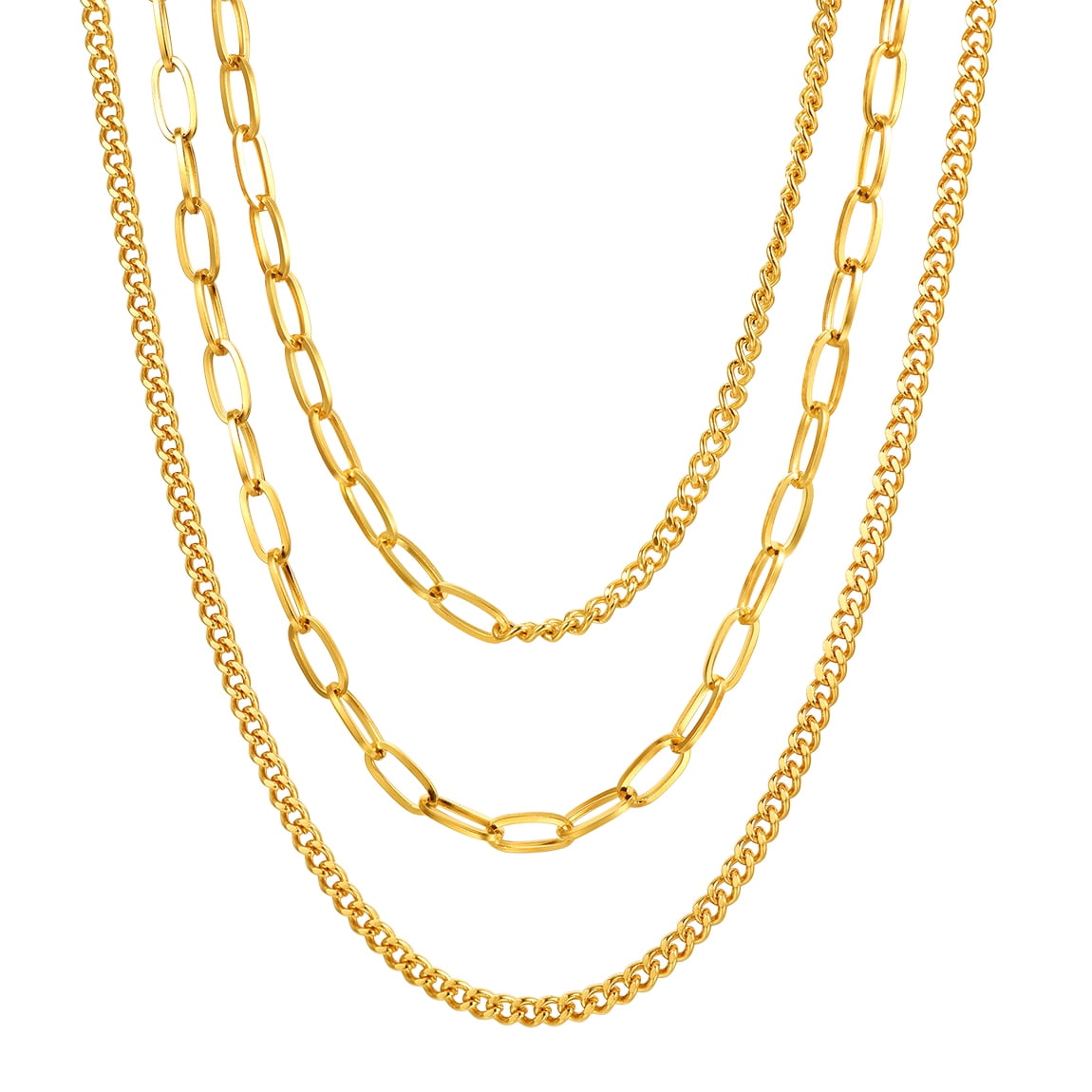 Clearance Chunky Three Layered Gold Cuban Chain Necklace for Women/Men ...