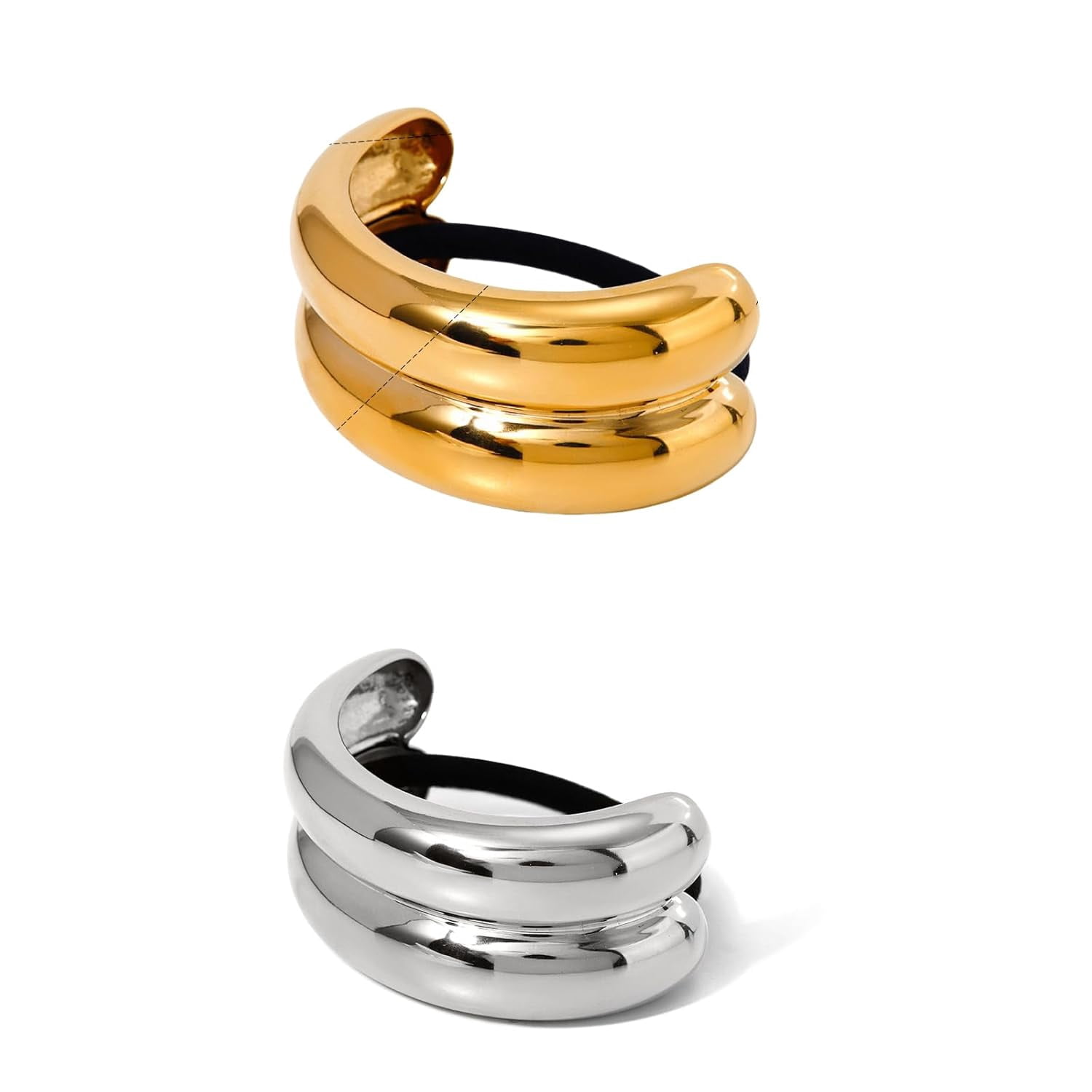 Chunky Waterproof 18K PVD Gold Dual Strand Hair Cuffs, Glossy Stainless ...