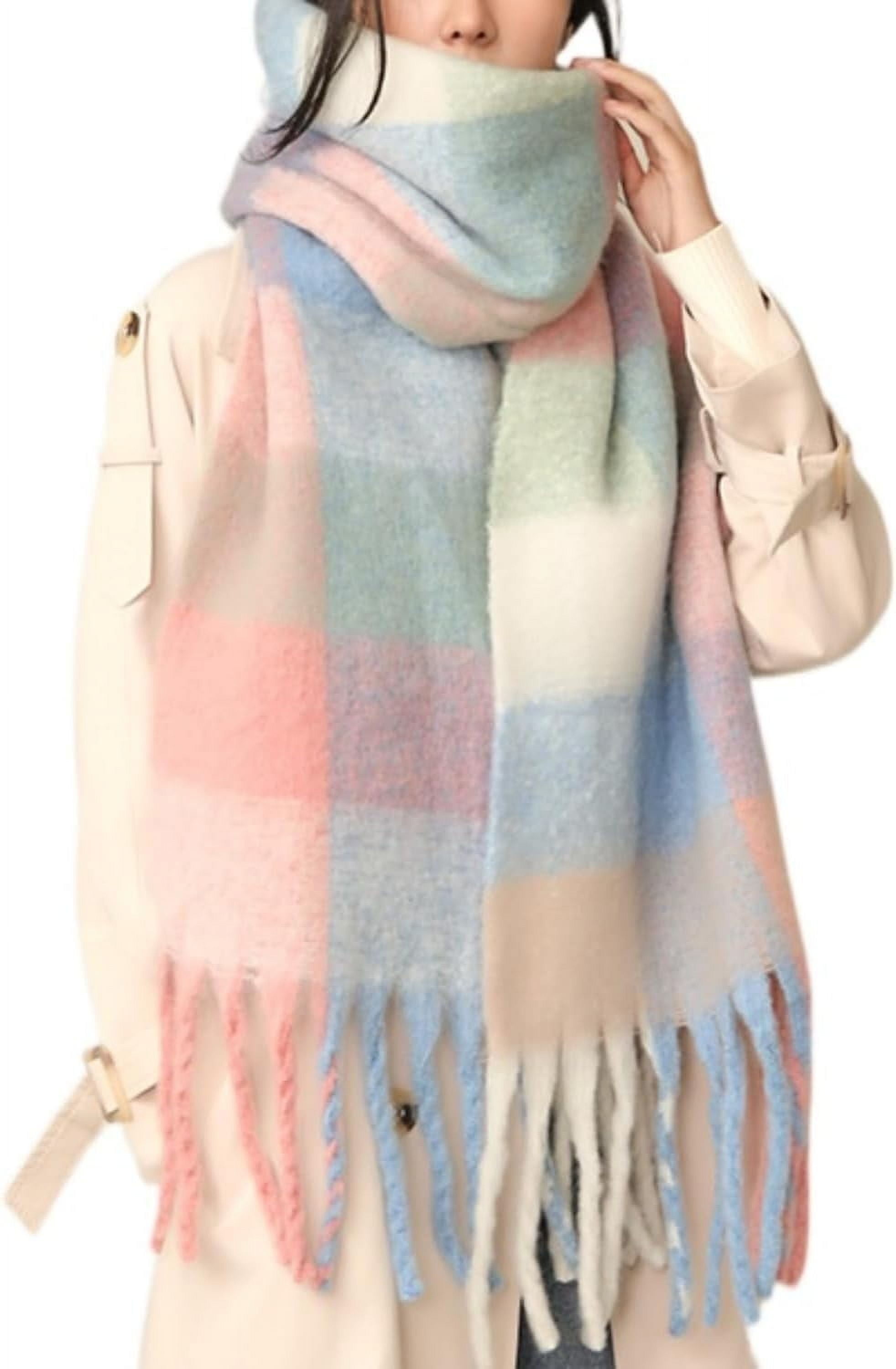 Chunky Winter Scarfs for Women Cold Weather Warm Knit Thick Plaid Scarf ...