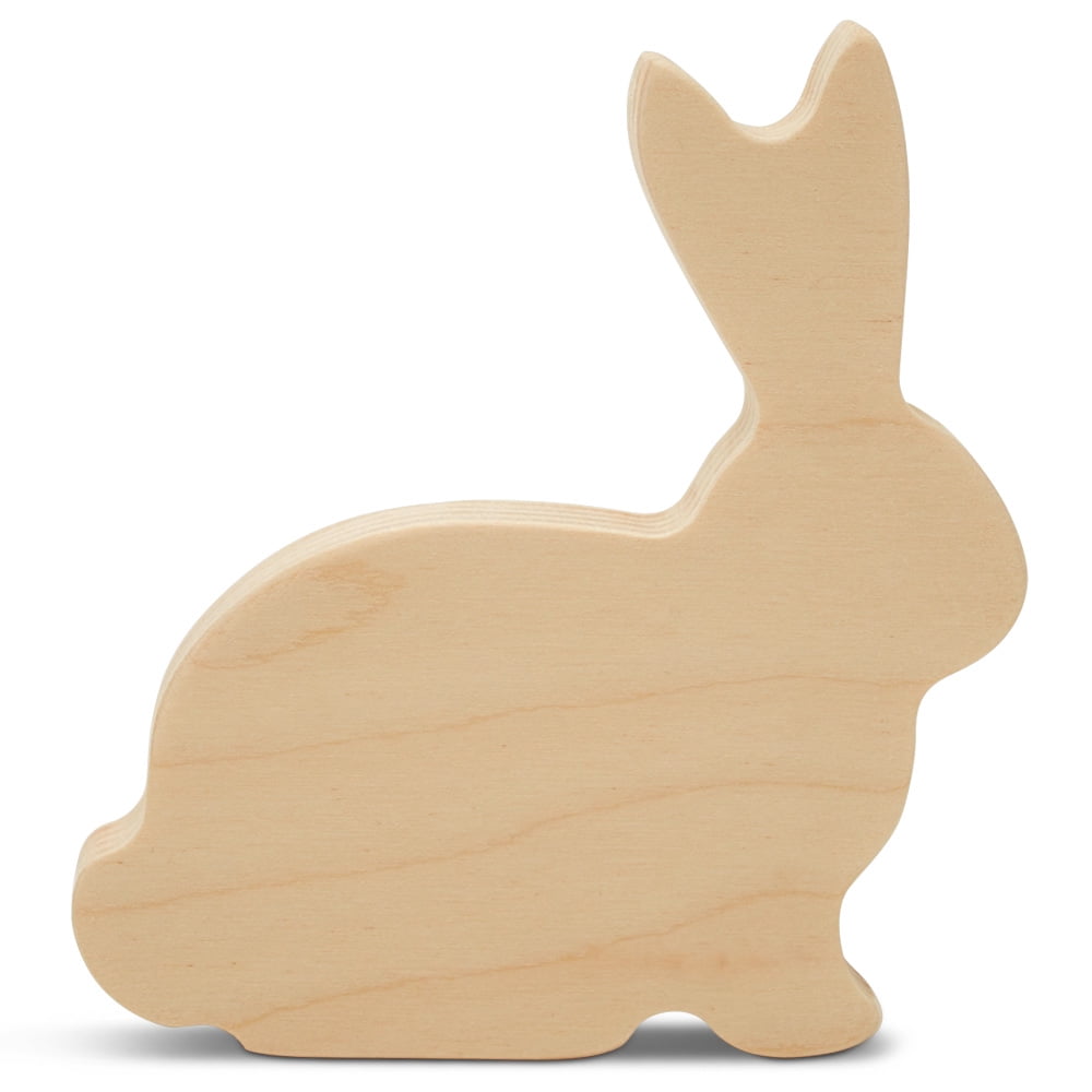 Chunky Wooden Rabbit 4-inch, Pack of 2 Unfinished Wooden Bunny Cutout ...