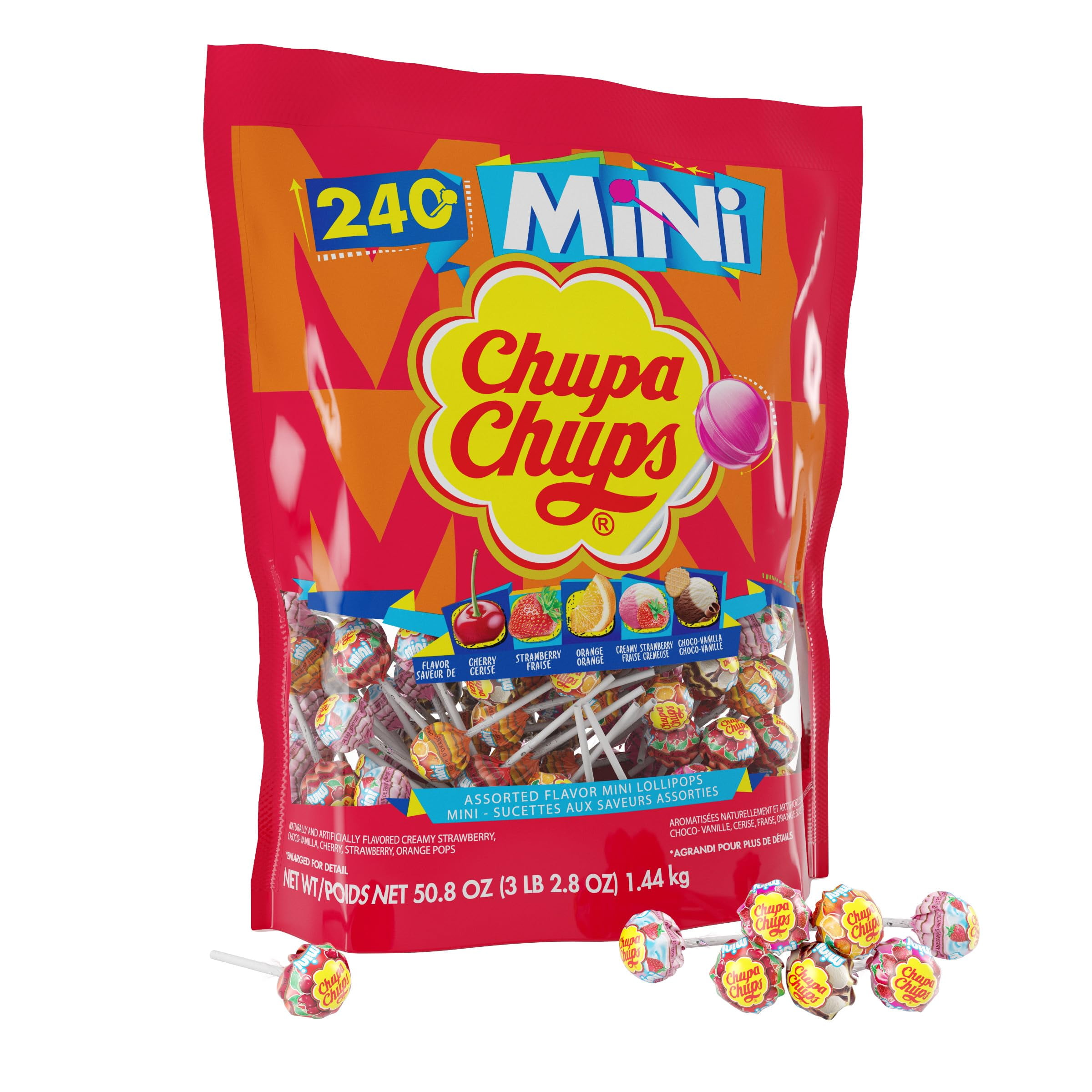 Chupa Chups Mini Lollipop AKF18 Assortment, 5 Flavors, Individually Wrapped Candy for Kids, 50.8 ...