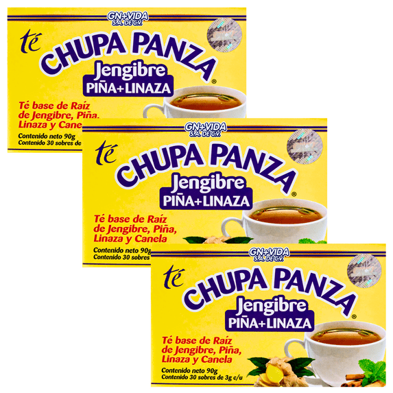 Chupa Panza Herbal Tea with Ginger, Pineapple, Flaxseed & Cinnamon, 30 Count Each, 3-Pack Combo ...