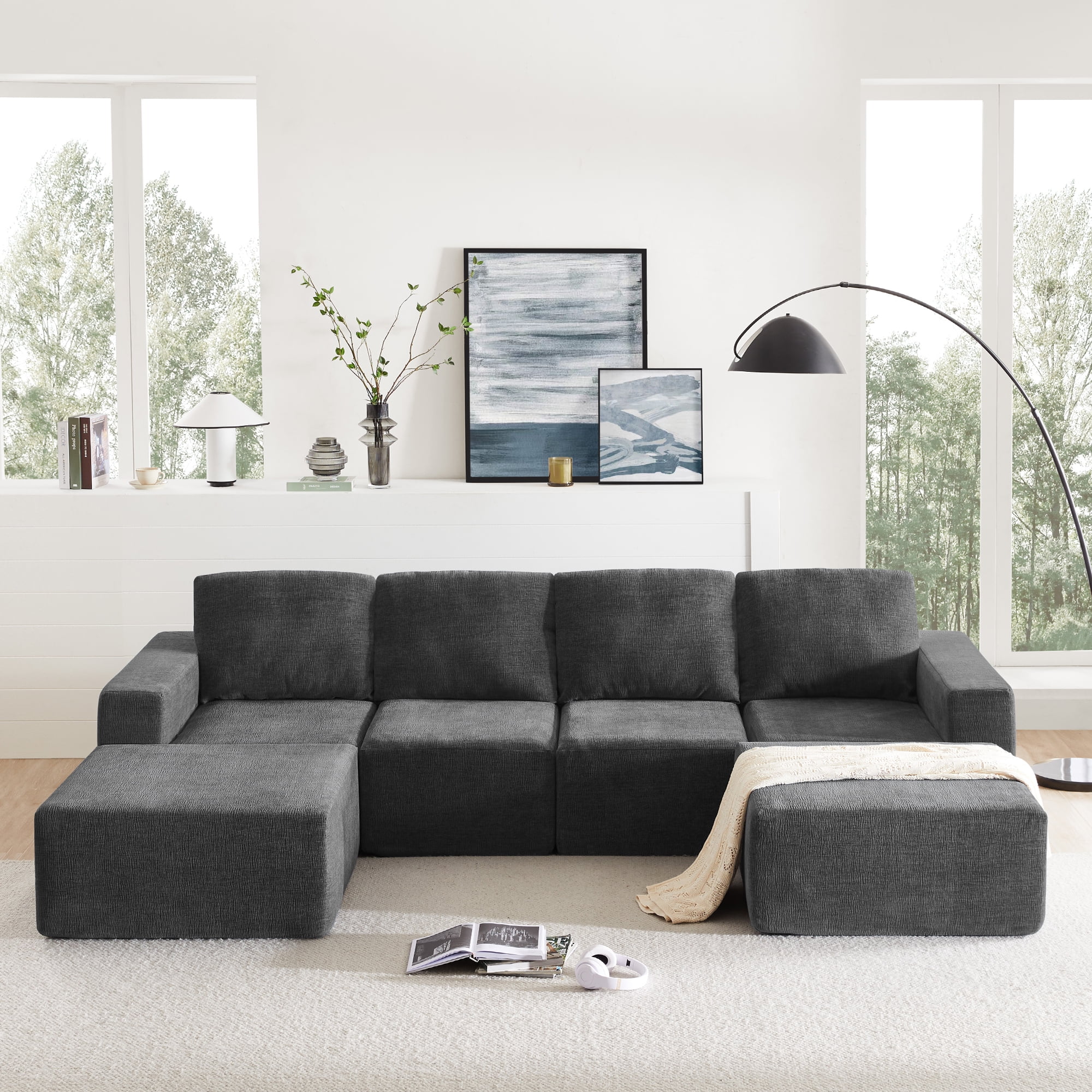 Churanty 110" Modular Sectional Sofa, Modern Convertible U Shaped Sofa ...