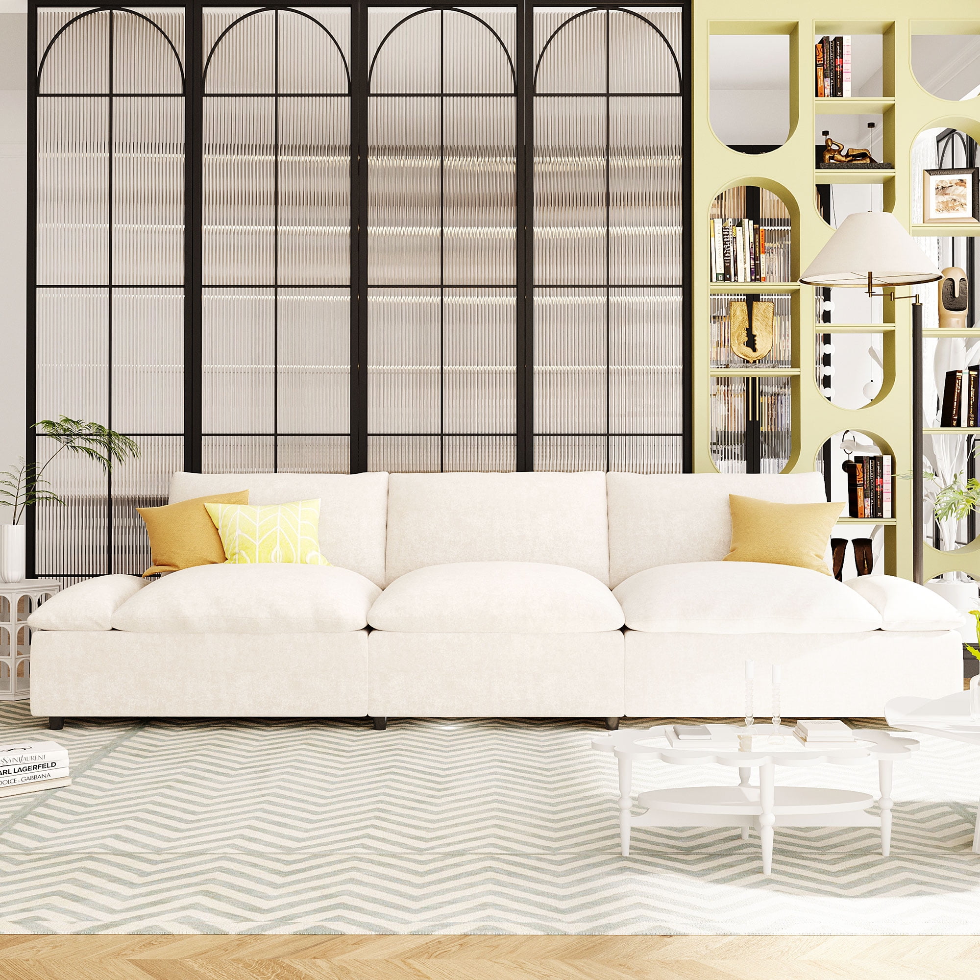 Churanty 119.5" Upholstered 3 Seater Sofa, Comfy Cloud Couch with 2 ...