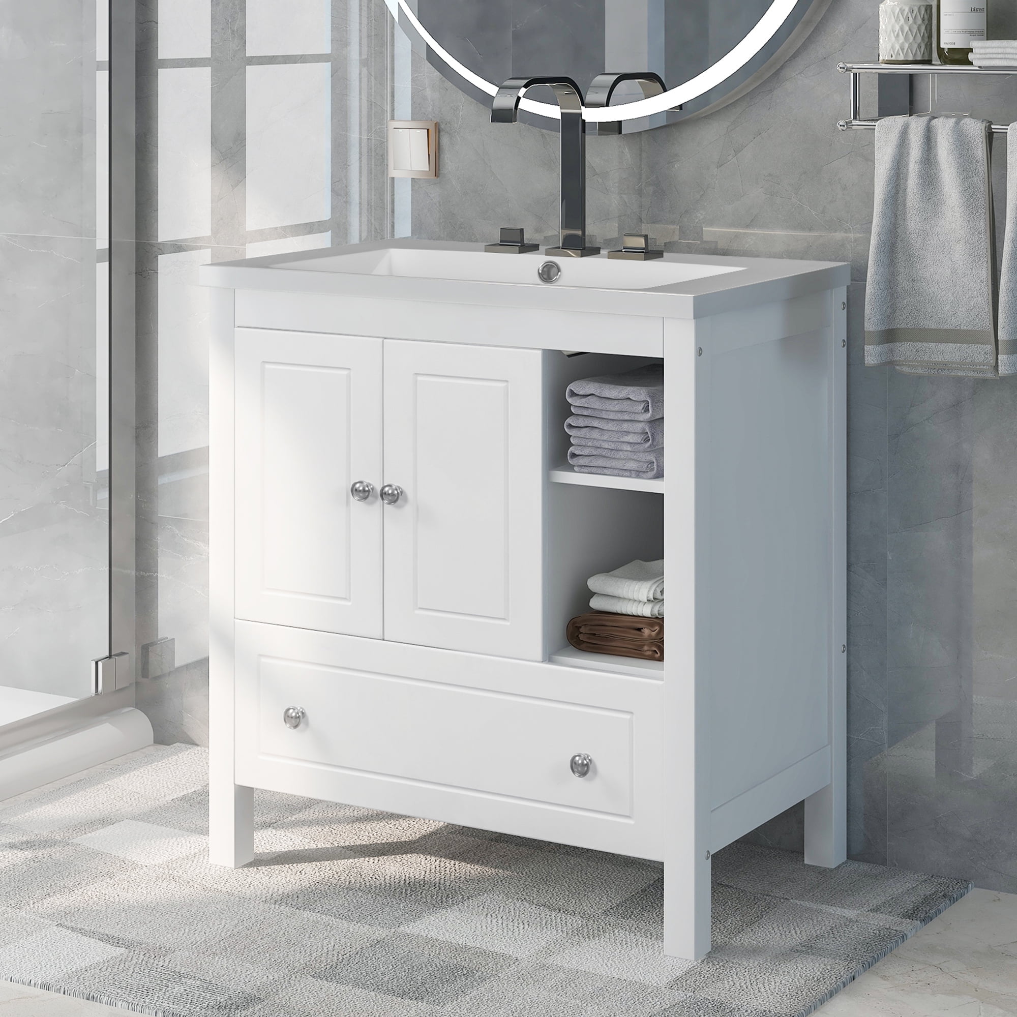 "Churanty 30"" Bathroom Vanity with Sink, Solid Wood Frame, Ceramic ...