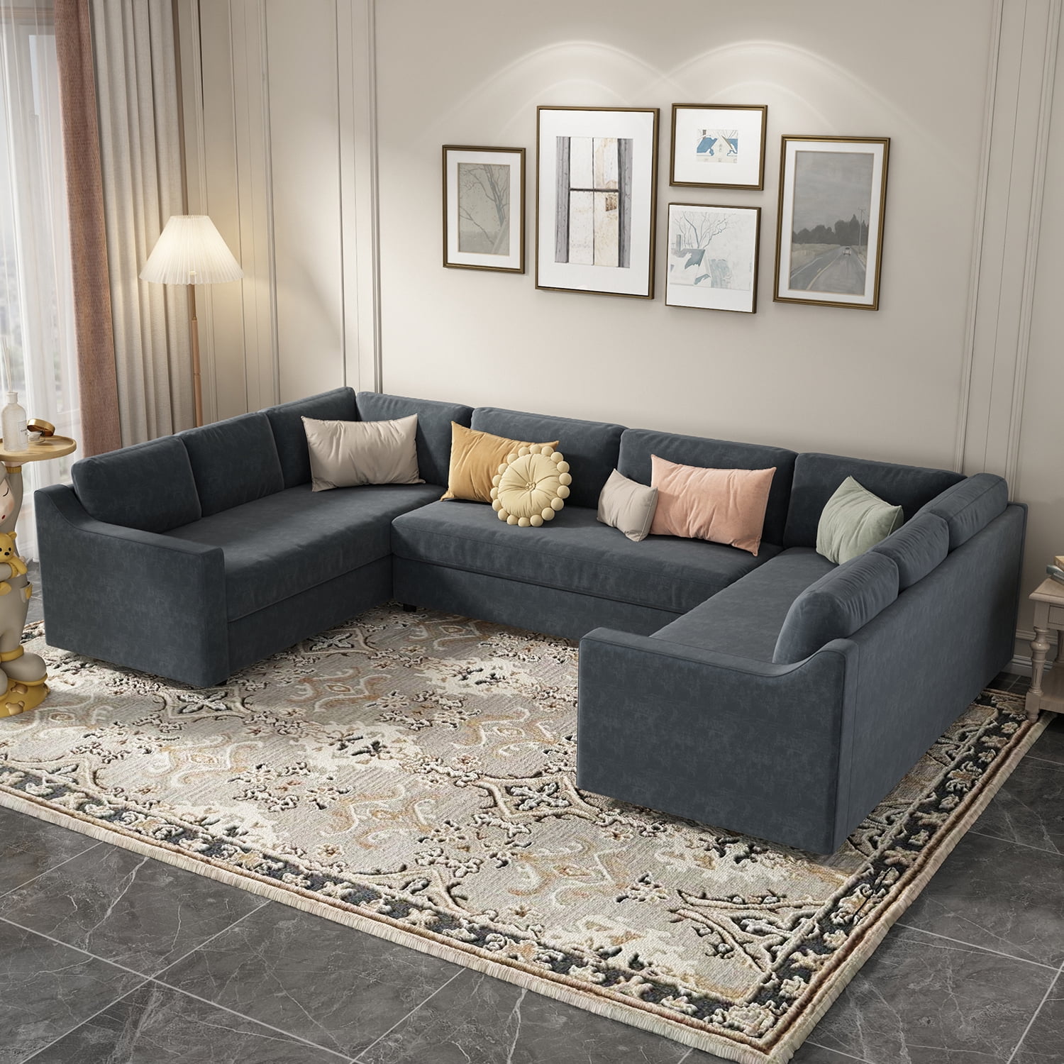 Churanty Oversized 3-Pieces Upholstered U Shaped Couch, Living Room ...