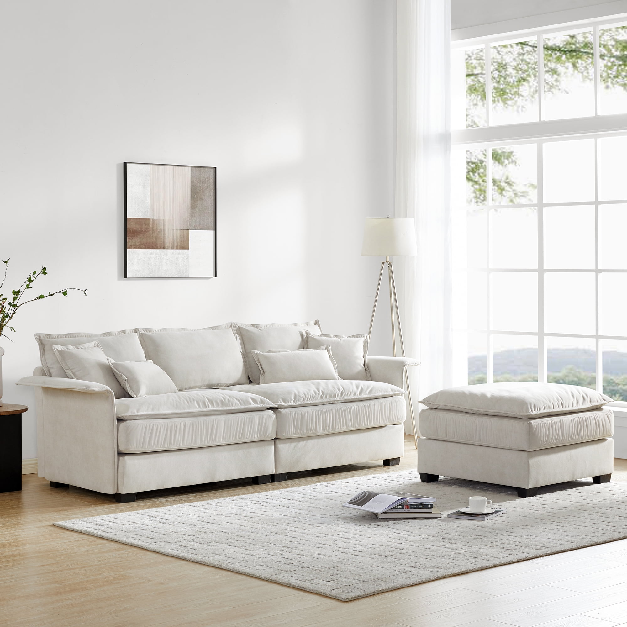 Churanty 3 Seat Loveseat Sectional Sofa Couch with Ottoman,Upholstered ...