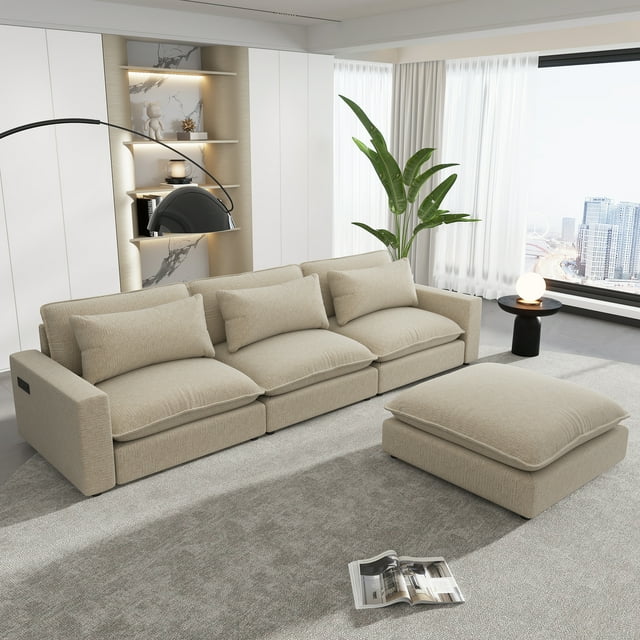 Churanty 3 Seater Sofa Couch with Ottoman,Sectional Sofa Chenille ...