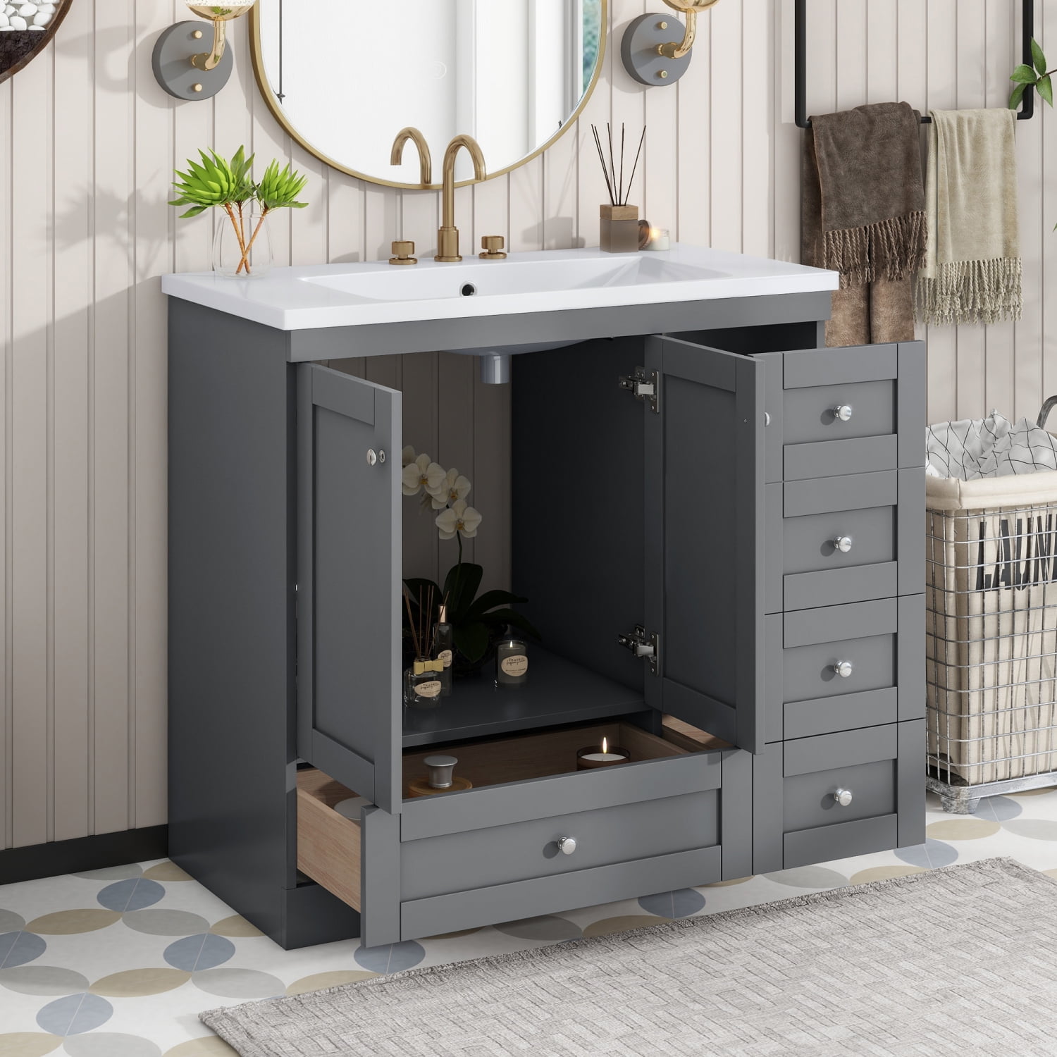 Harper & Bright Designs 36" Bathroom Vanity with Sink, Bathroom Combo ...