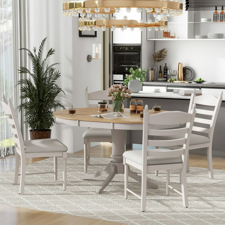 VANTOUL 5 Piece Round Extendable Dining Table and 4 Chairs White