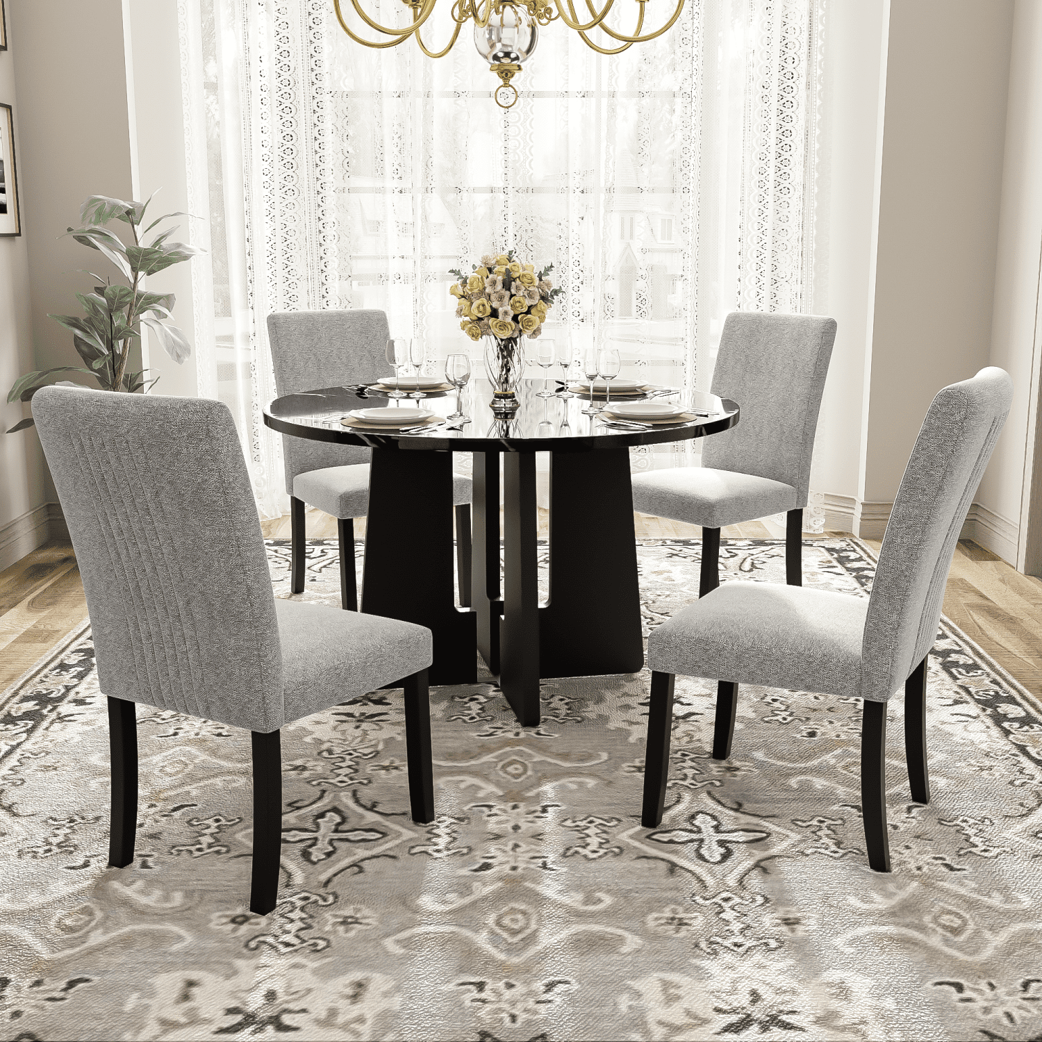 Churanty 5 Piece Round Dining Table Set for 4, Modern Marble Dining ...