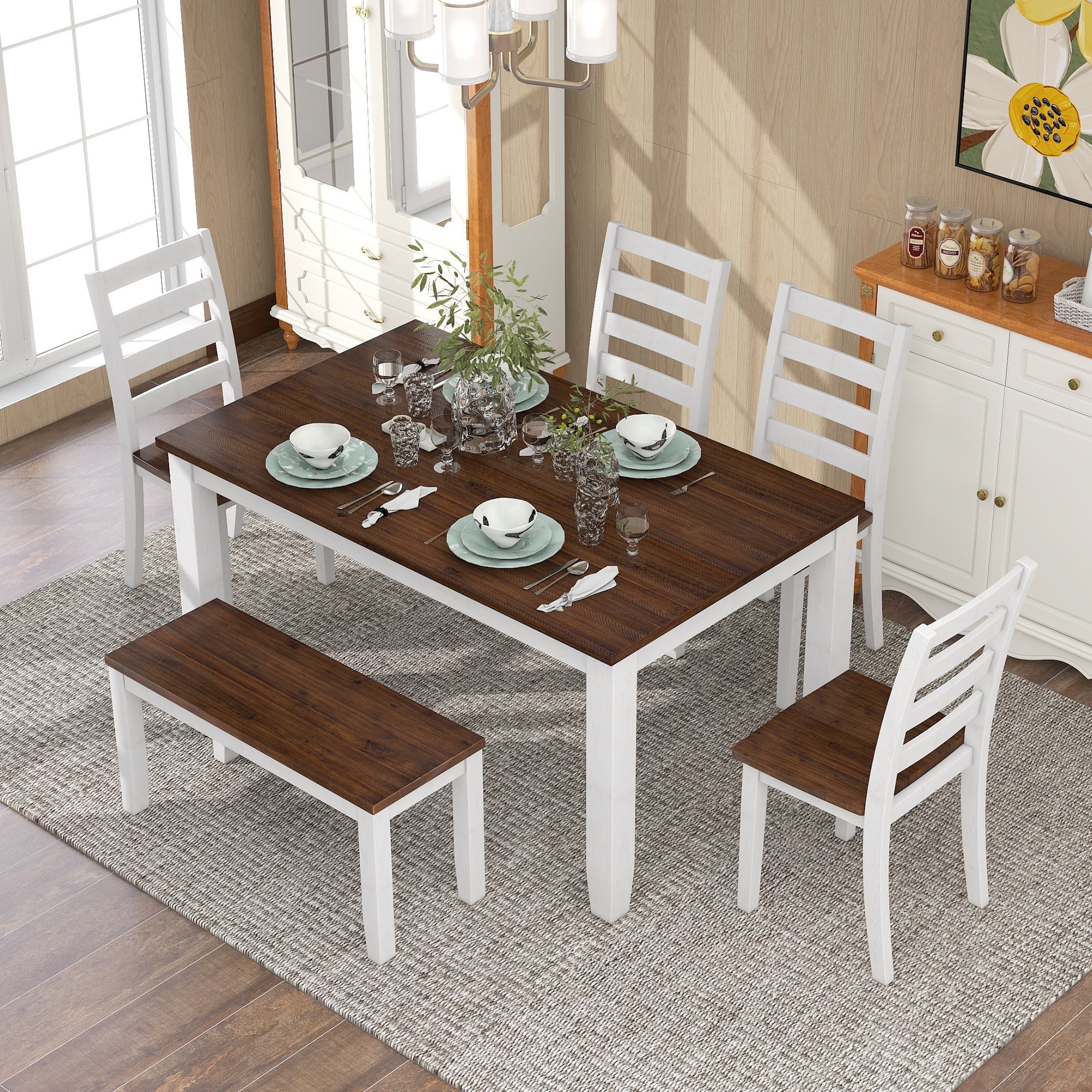 Harper & Bright Designs 6 Pieces Dining Room Table Set Wooden Rectangle ...