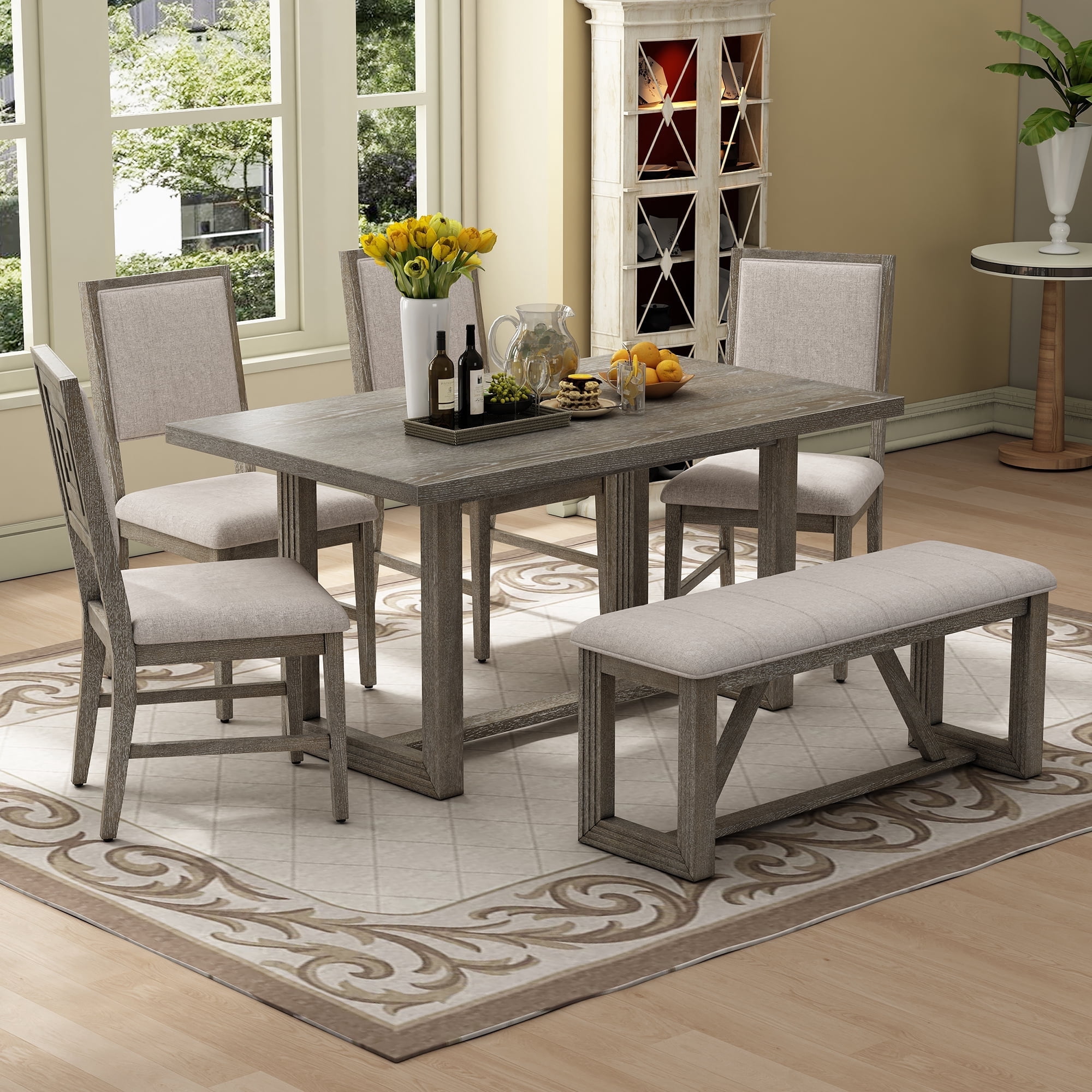 Harper & Bright Designs 6 Pieces Farmhouse Dining Set for 5 ...