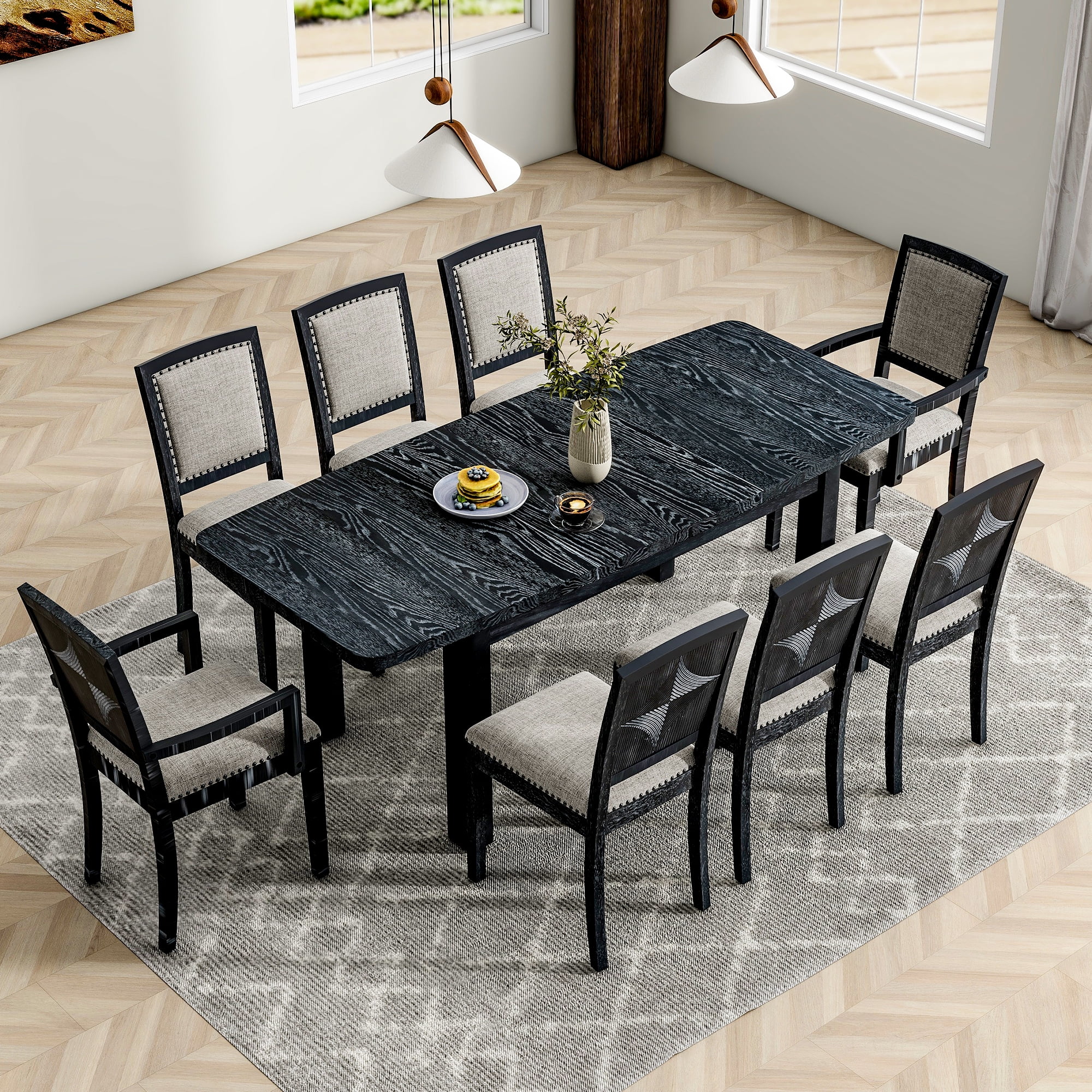 Churanty 9 Pieces Extendable Dining Table Set for 6, Rectangular ...