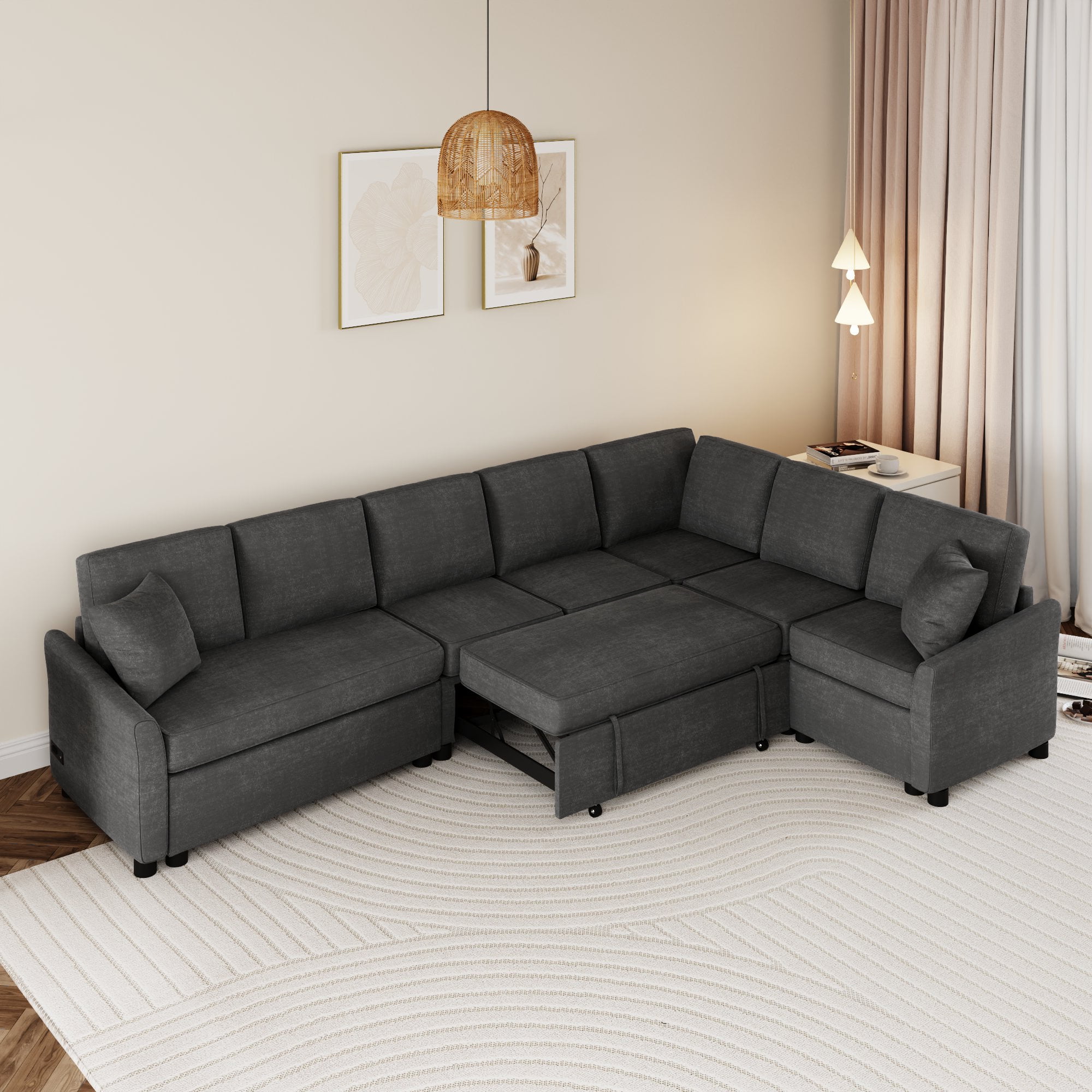 Churanty Convertible Sectional Sleeper Sofa with Pull Out Bed Modern L ...