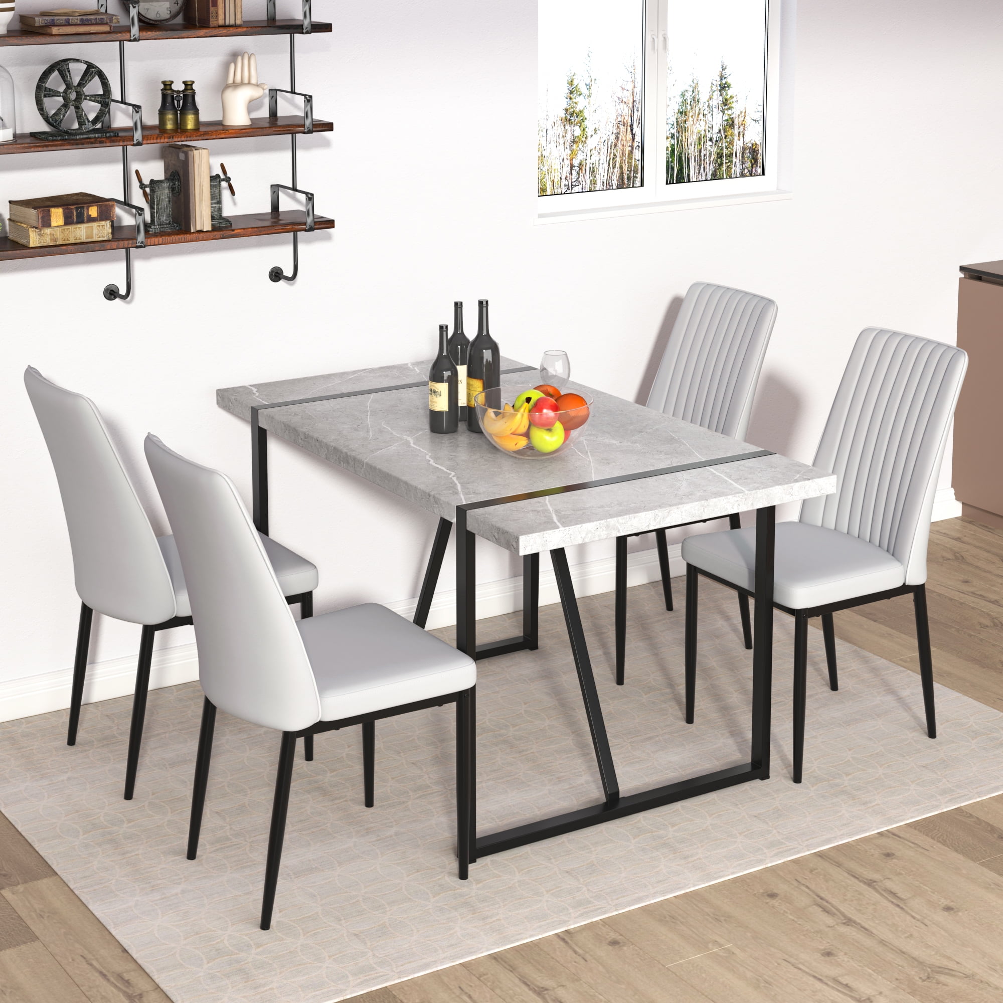 Churanty Dining Table Set for 4,Rectangular Kitchen Table and Chairs PU ...