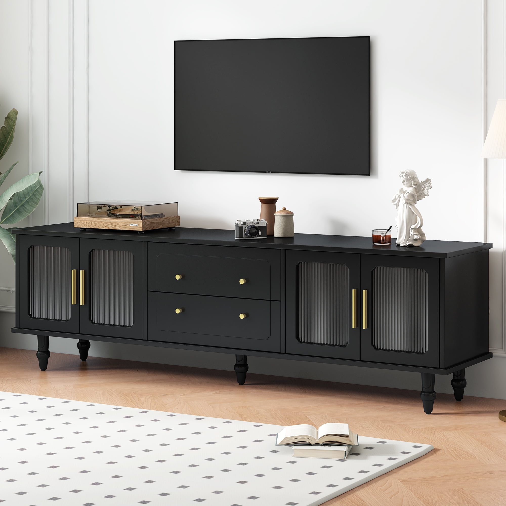 Harper & Bright Designs Elegant TV Stand with Glass Doors for 78 inch ...