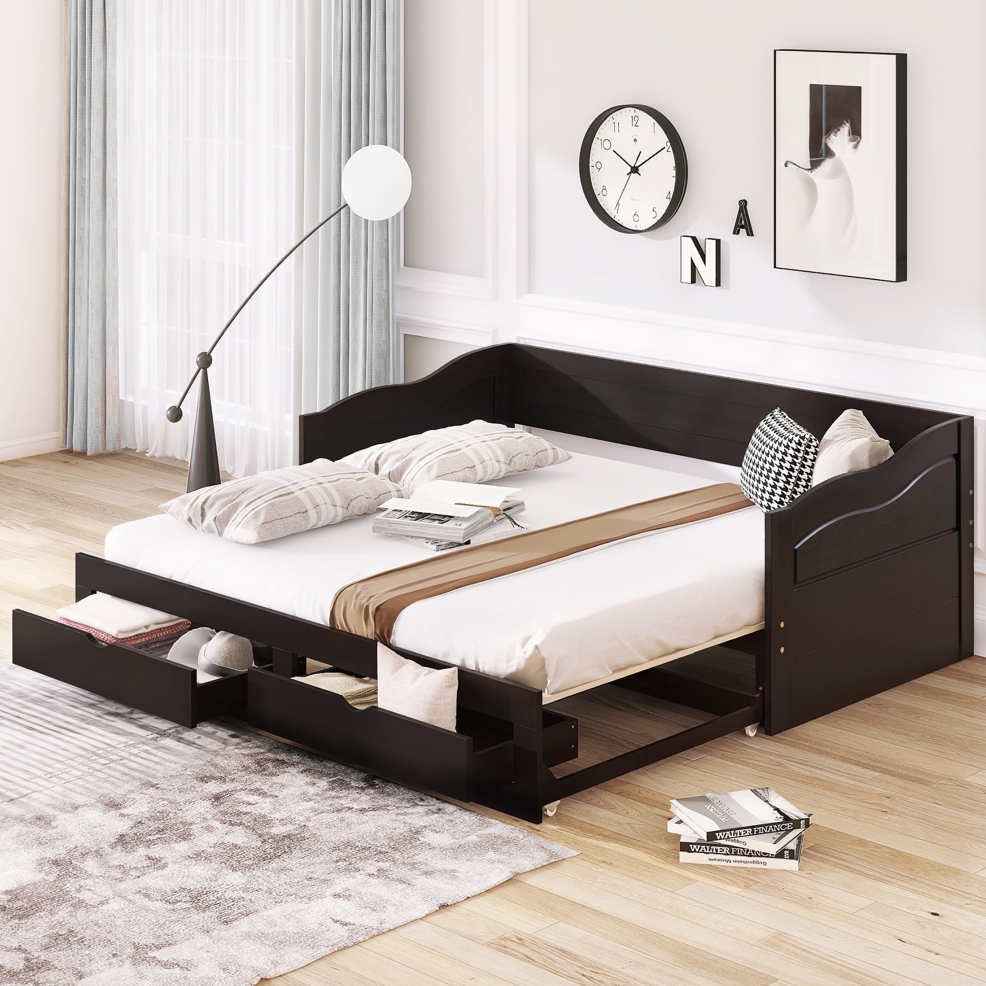Harper & Bright Designs Extendable Daybed with Trundle Bed, Wood Daybed ...