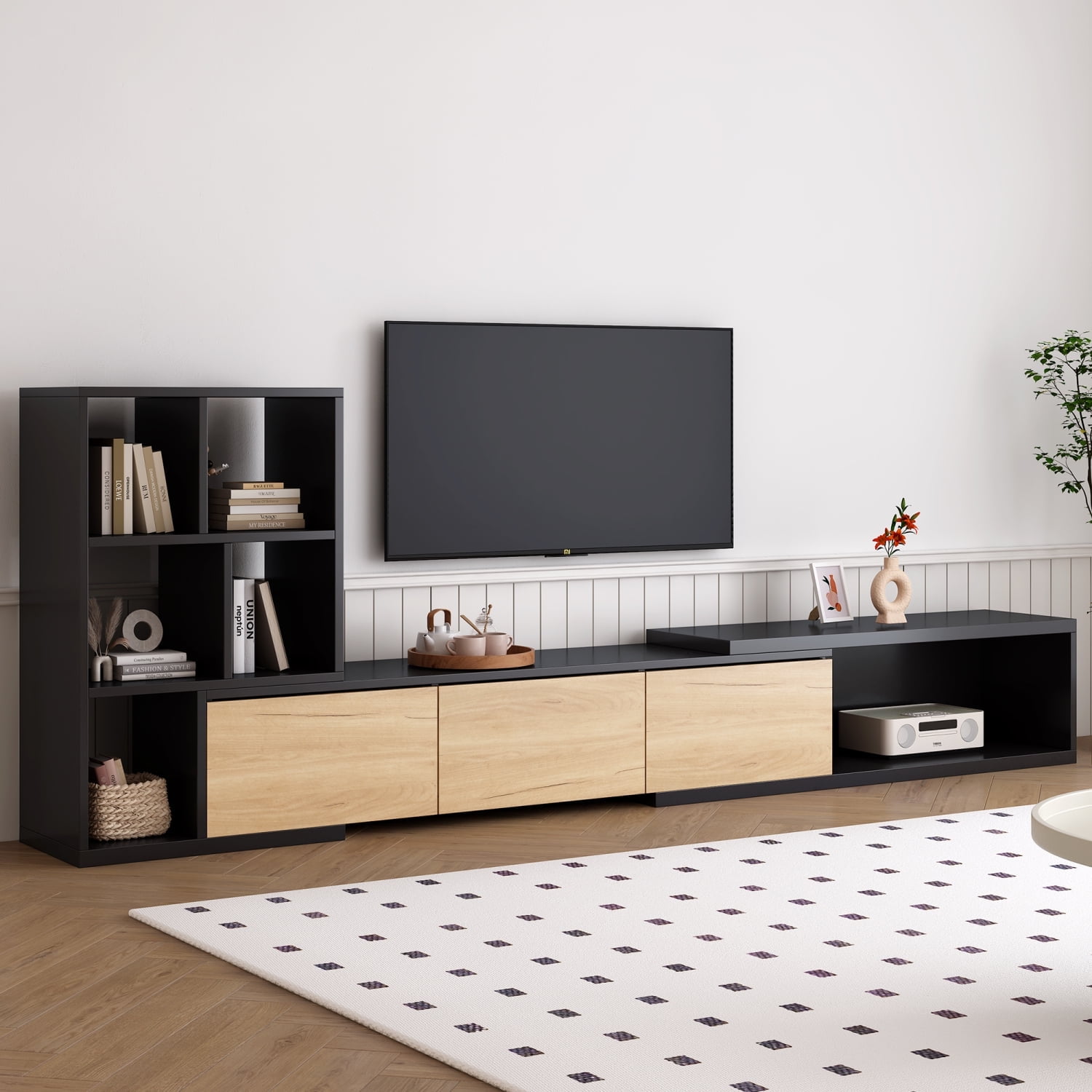 Harper & Bright Designs Extendable TV Stand with Bookshelves for 110 ...