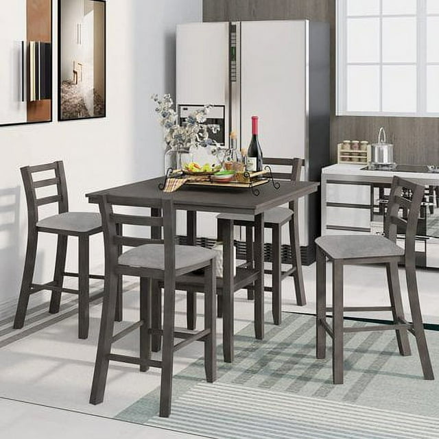 Churanty 5-Piece Wooden Counter Height Dining Set, Square Table with ...