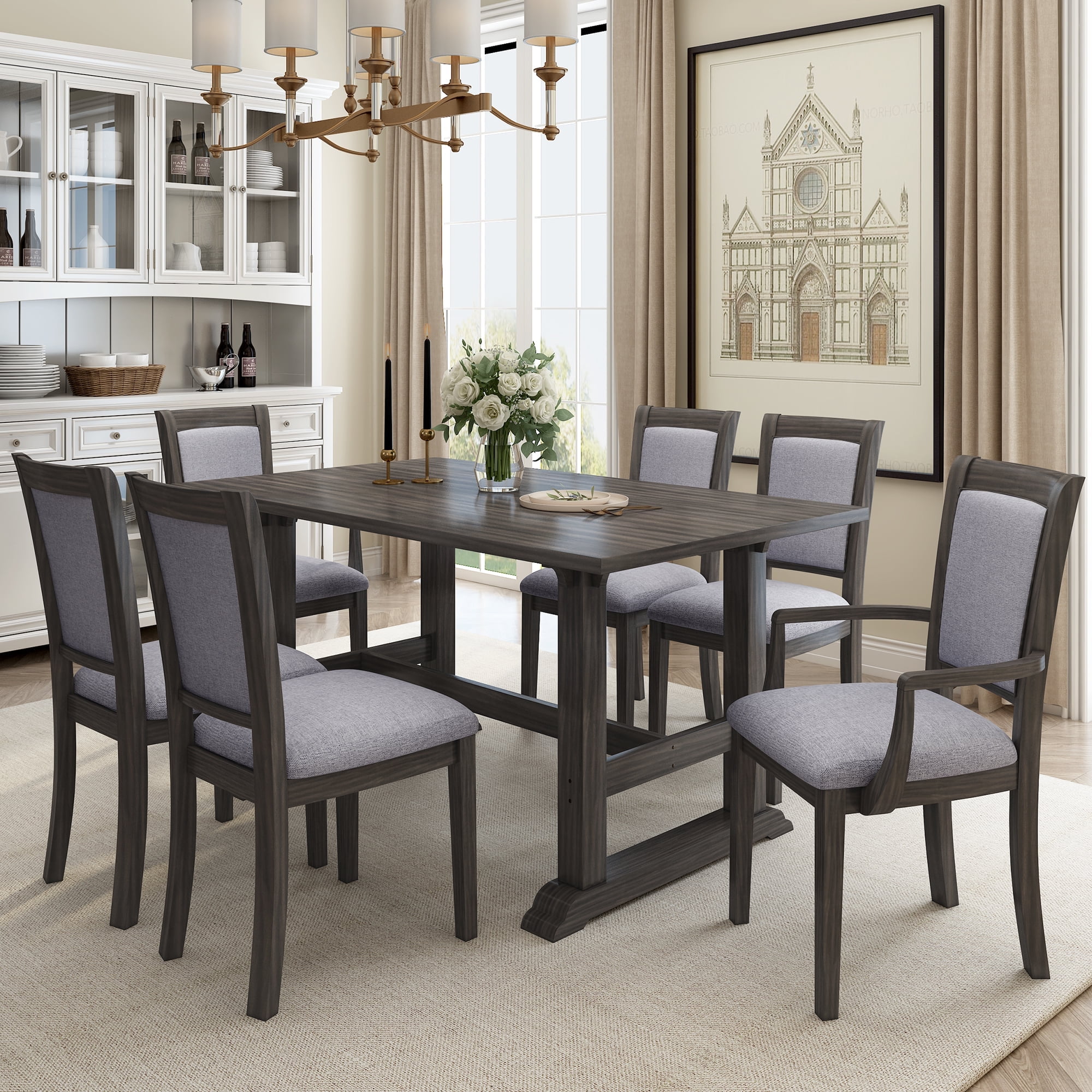 Harper & Bright Designs Farmhouse 7 Pieces Dining Table Set for 6 ...