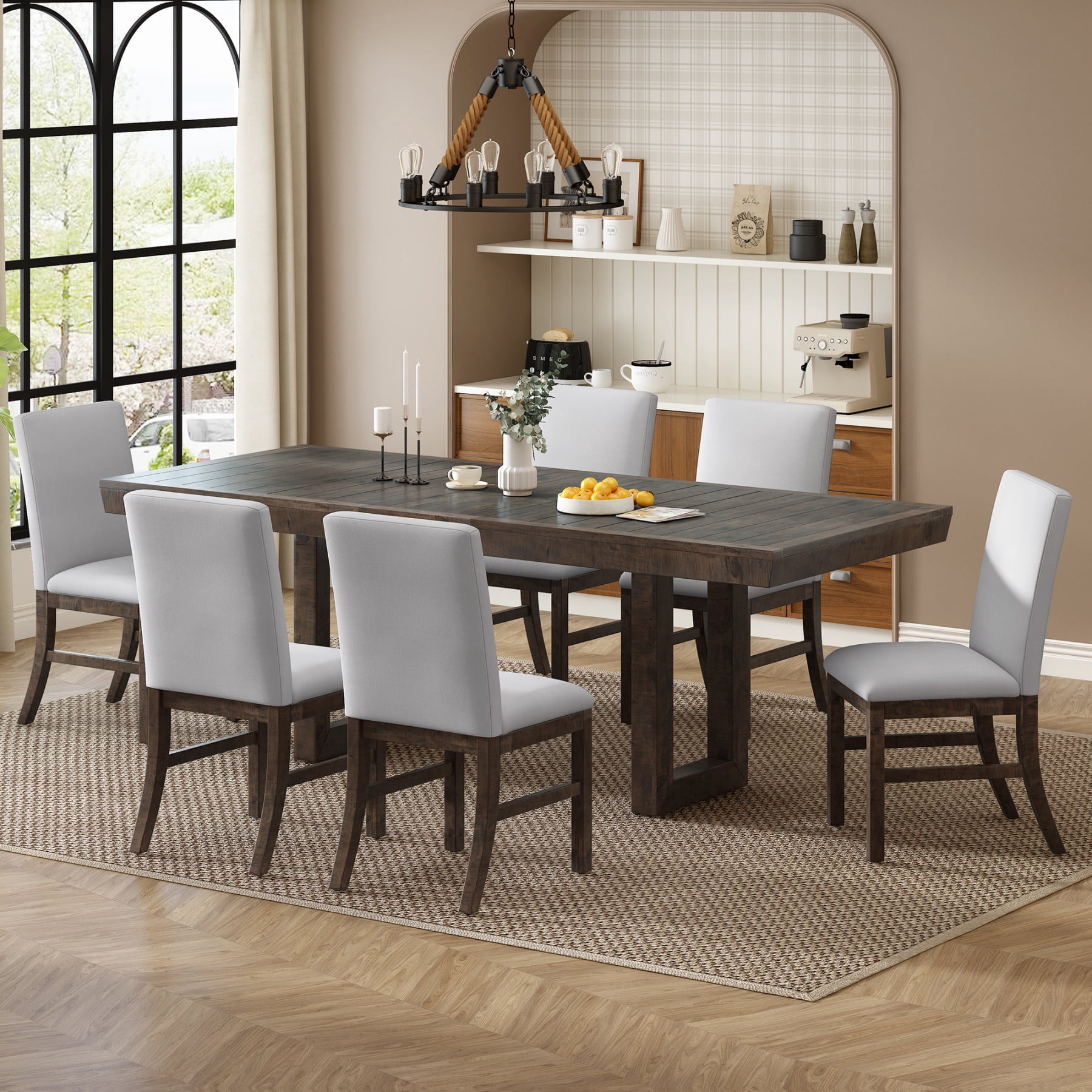 Churanty Farmhouse 7 Pieces Extendable Dining Table Set for 6, Solid ...