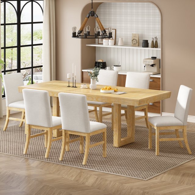 Churanty Farmhouse 7 Pieces Extendable Dining Table Set for 6, Solid ...