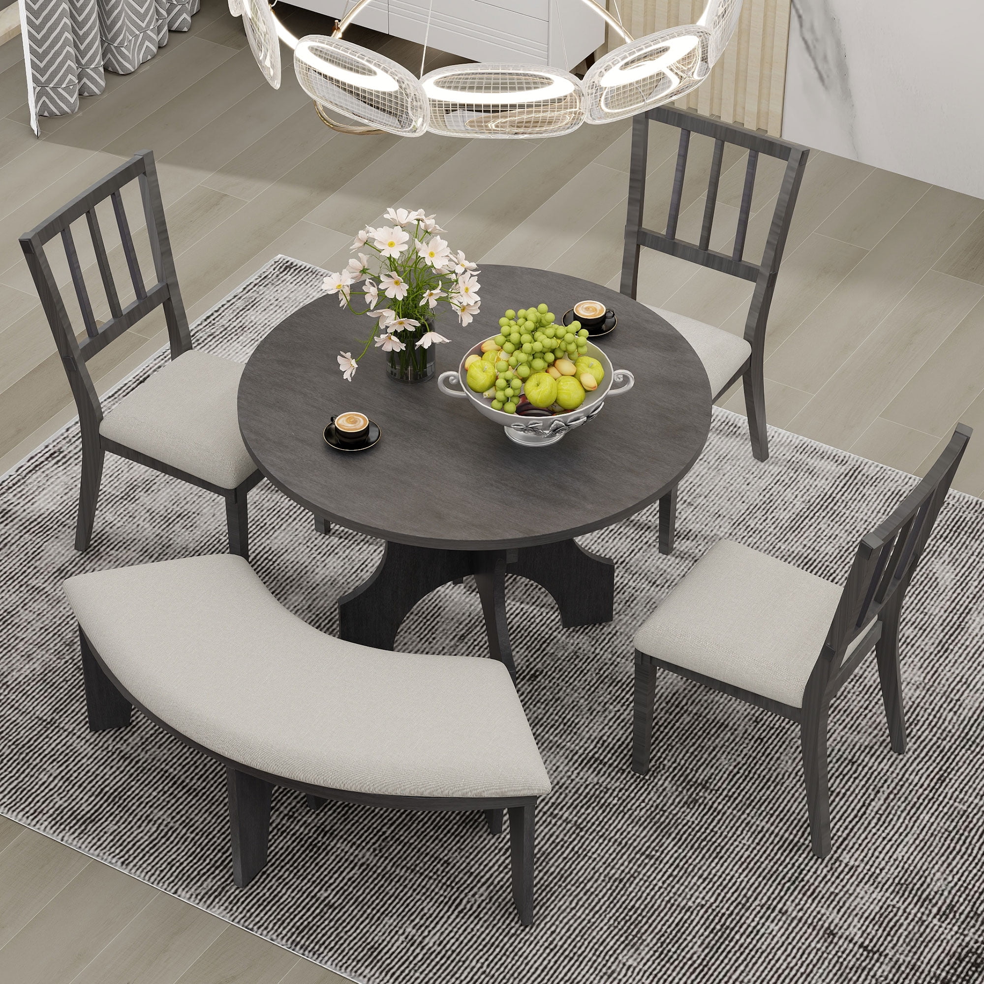Churanty Farmhouse Dining Set for 4,Wood Round Kitchen Dining Table Set ...