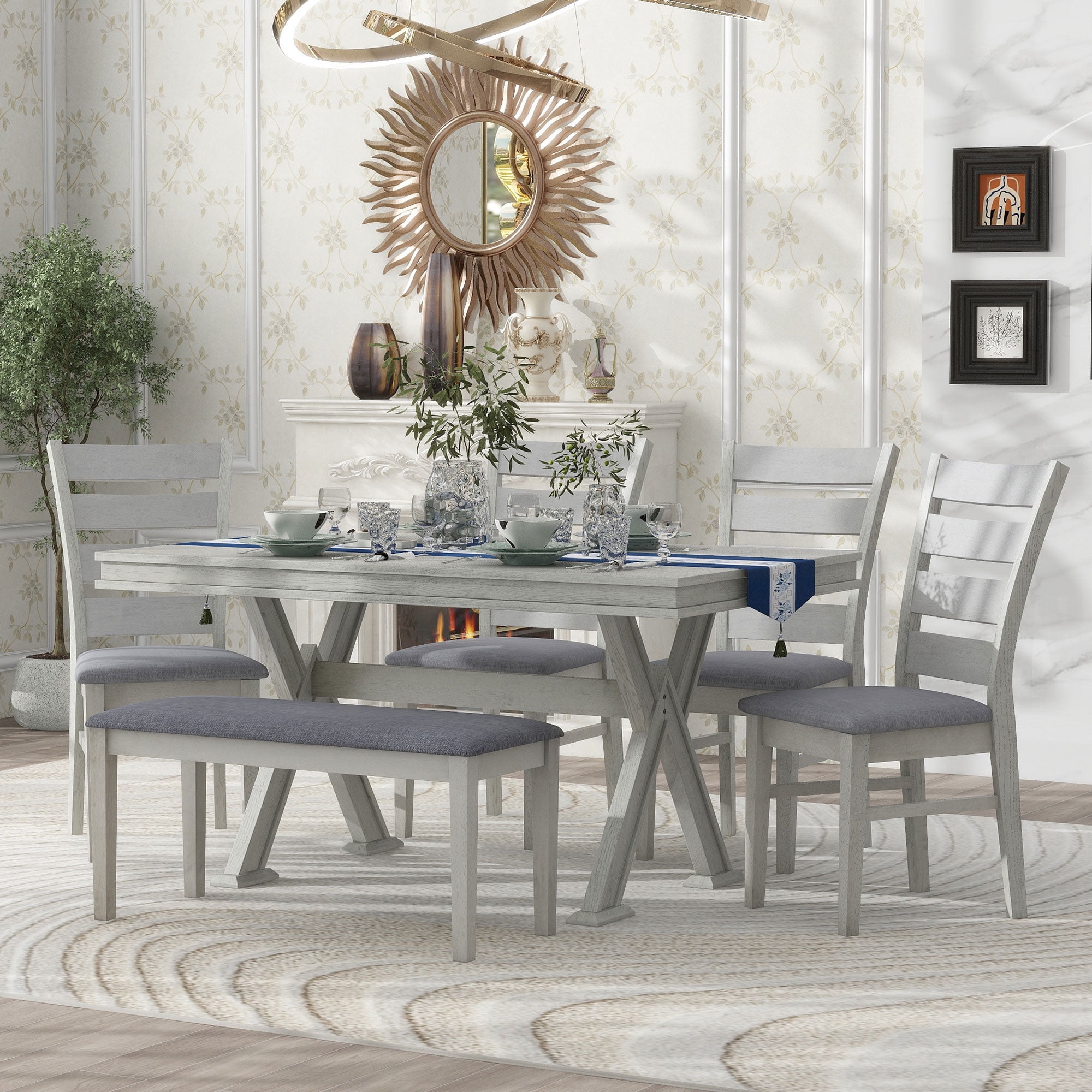 Churanty Farmhouse Dining Set for 6,Rectangular Kitchen Dining Table ...