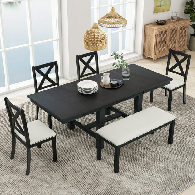 Harper & Bright Designs Farmhouse Extendable Dining Table Set for 6 ...