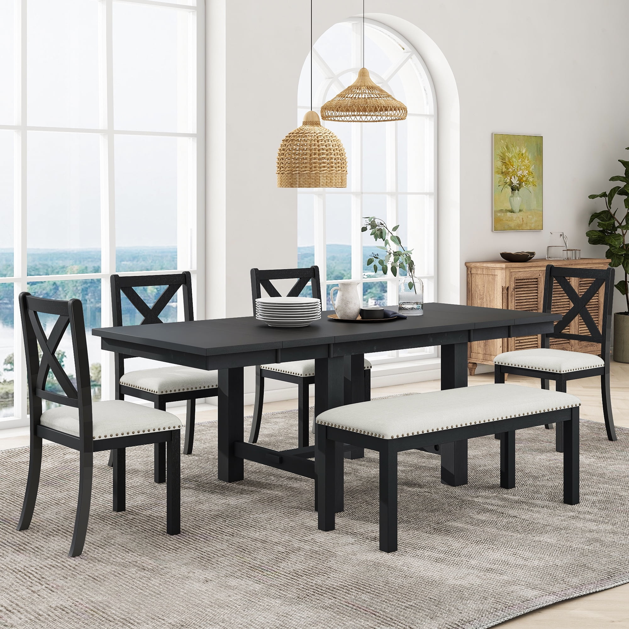 Harper & Bright Designs Farmhouse Extendable Dining Table Set with ...