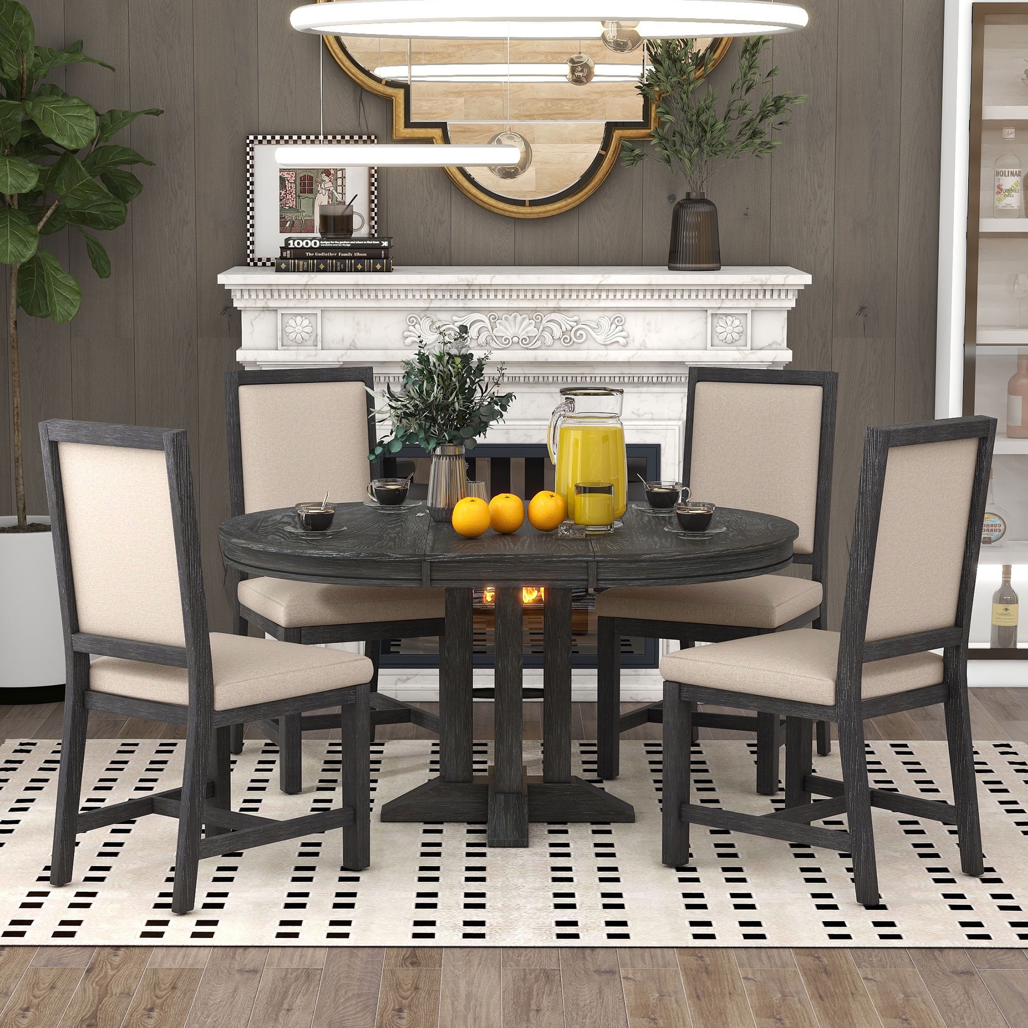 Harper & Bright Designs Farmhouse Kitchen Dining Table Set for 4, Wood ...