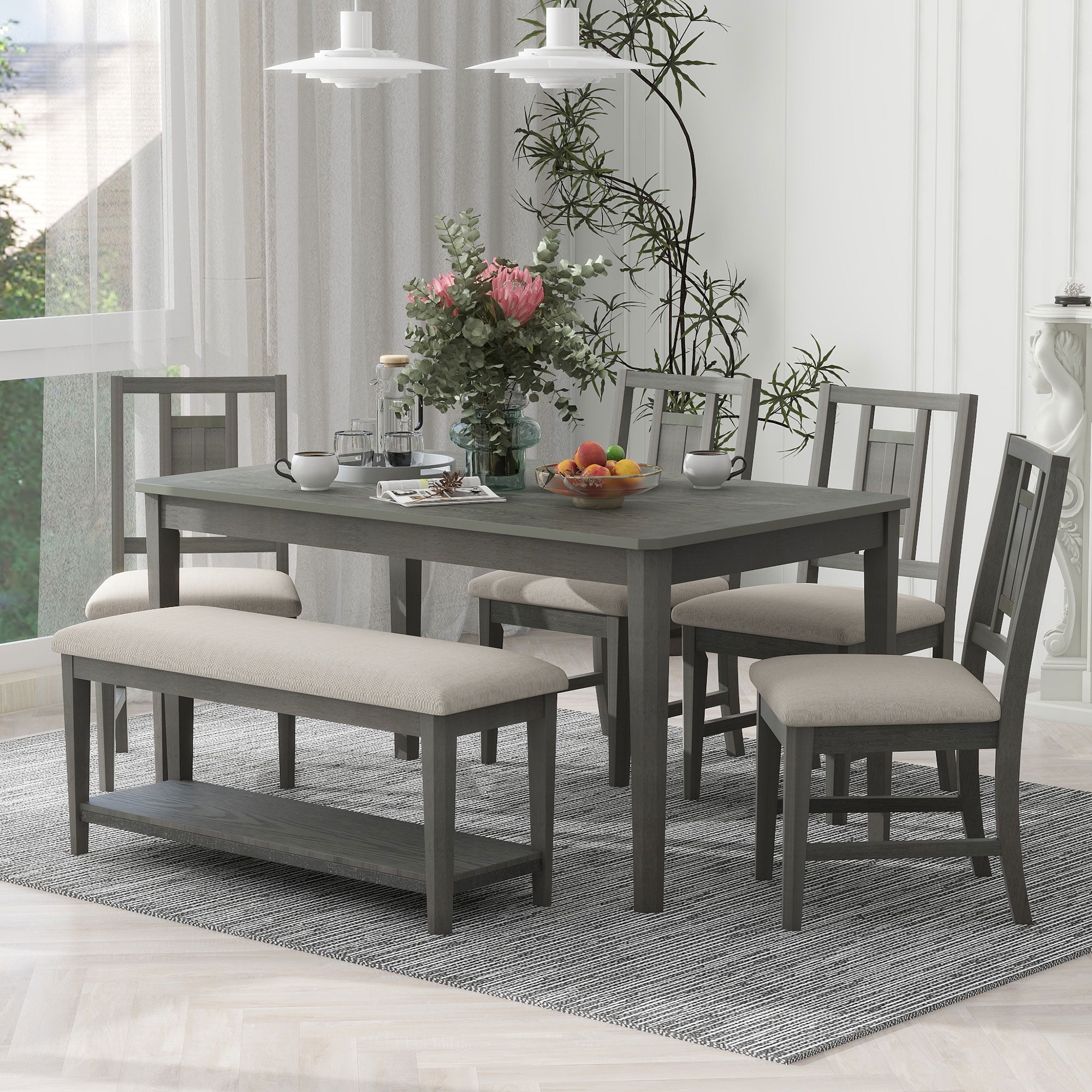 Churanty Farmhouse Kitchen Dining Table Set for 6,Rectangular Kitchen ...