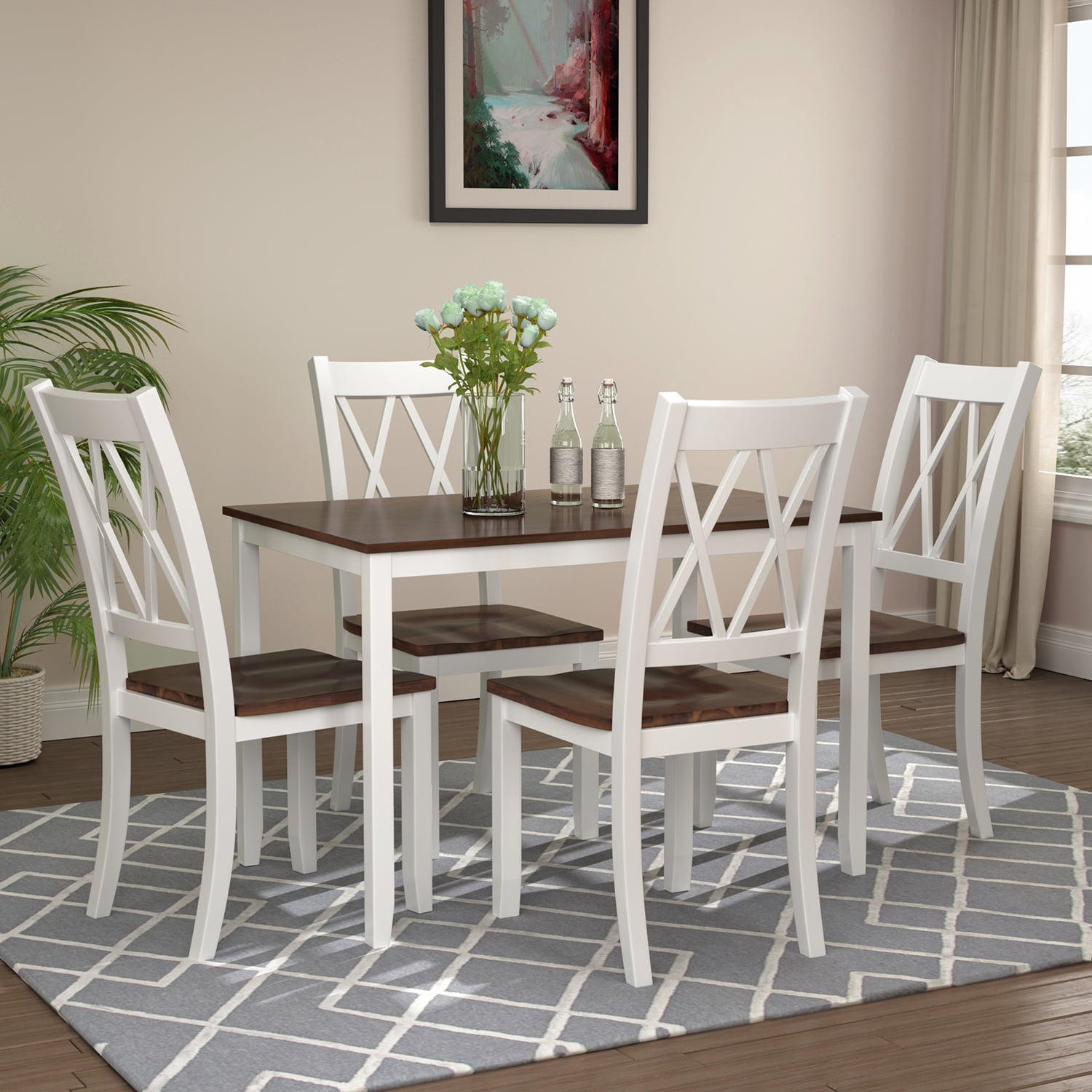 Churanty Farmhouse Wood 5 Pieces Dining Table Set for 4,Rectangle ...