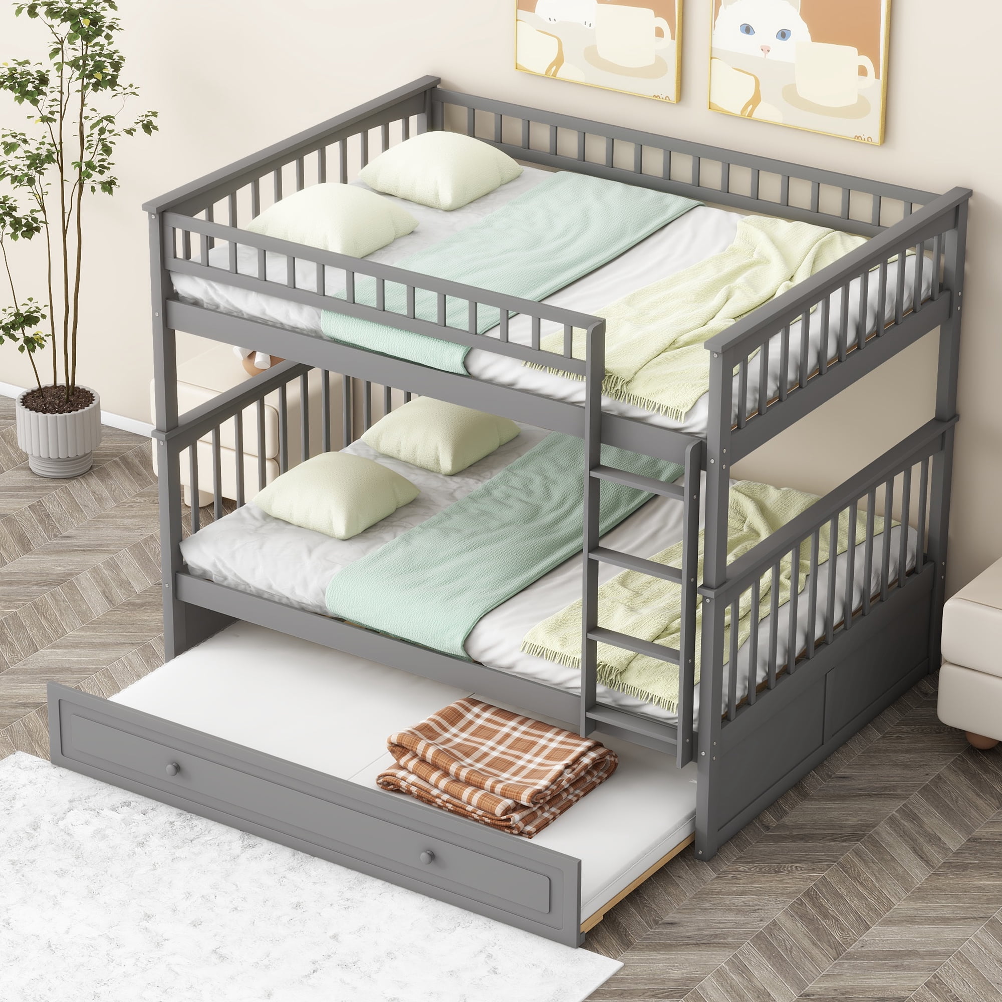 Harper & Bright Designs Full Over Full Bunk Bed with Twin Size Trundle ...