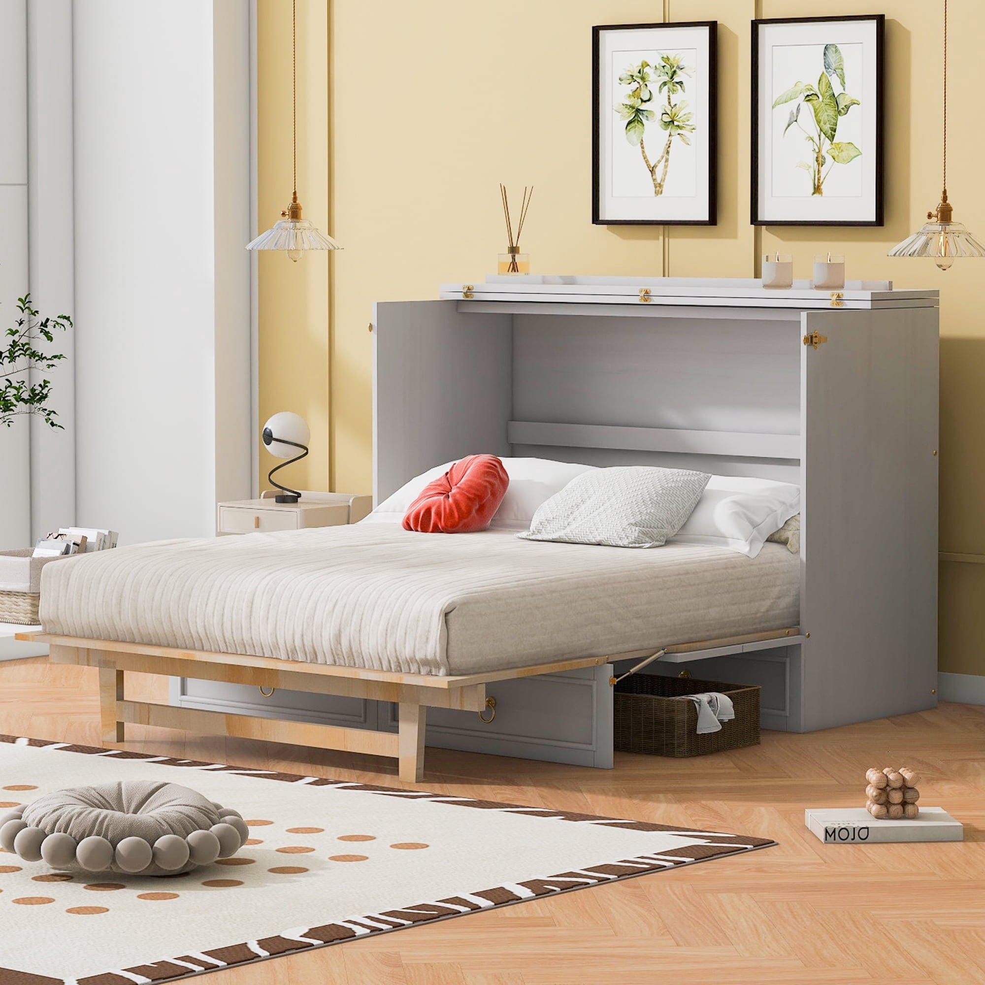 Harper & Bright Designs Full Murphy Bed Cabinet Bed, Full Size Murphy ...