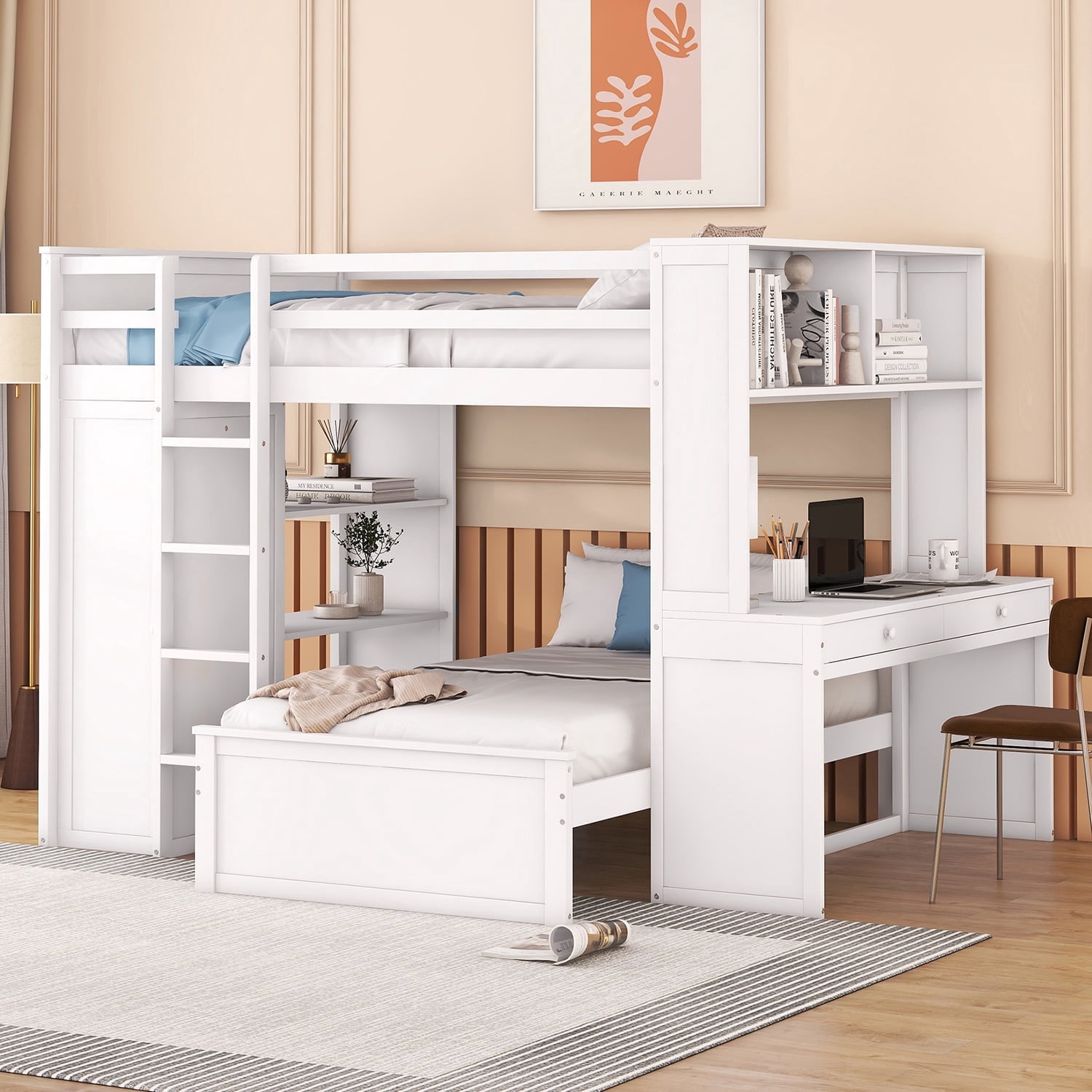 Churanty Twin-Size Loft Bed with Stand-Alone Bed, Desk, Storage Shelves ...