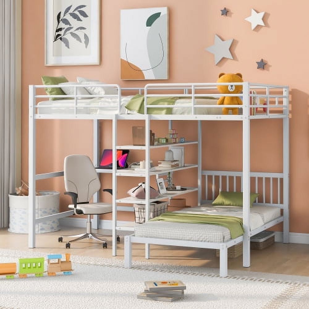 Harper & Bright Designs Full Over Twin Metal Bunk Bed, L Shaped Loft ...
