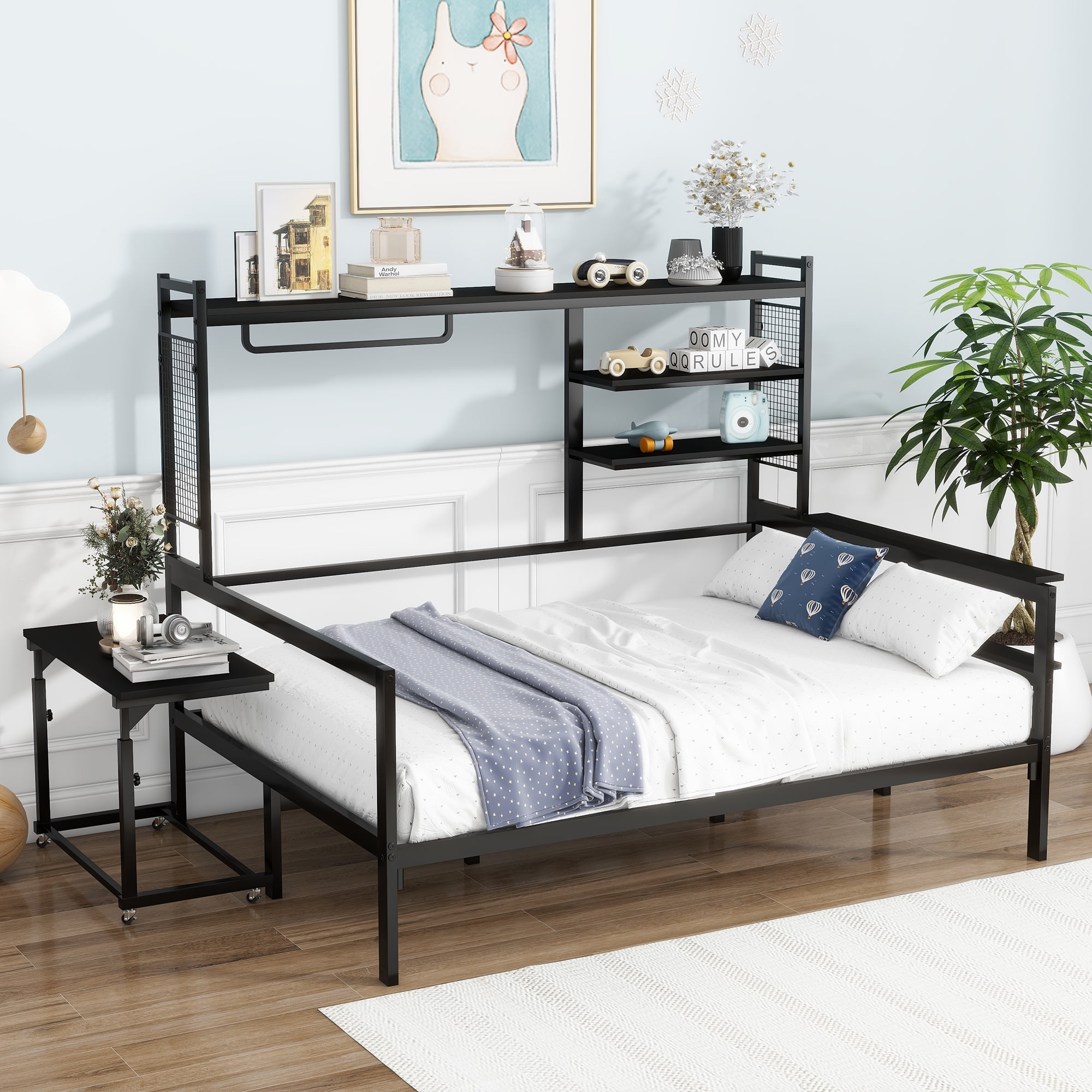 Harper & Bright Designs Full Size Daybed with Movable Desk, Metal Day ...