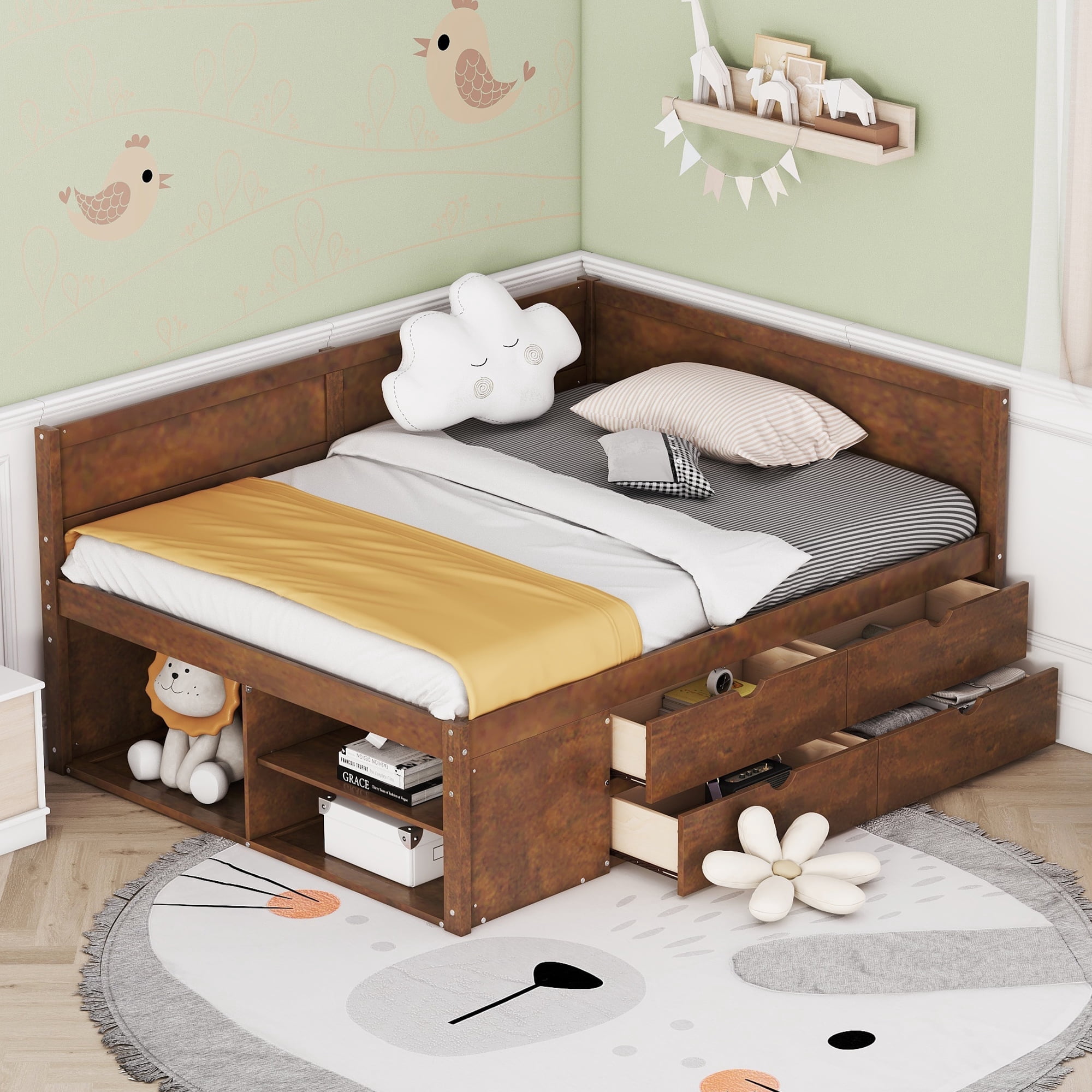 Harper & Bright Designs Full Size Daybed with Storage Shelves and ...