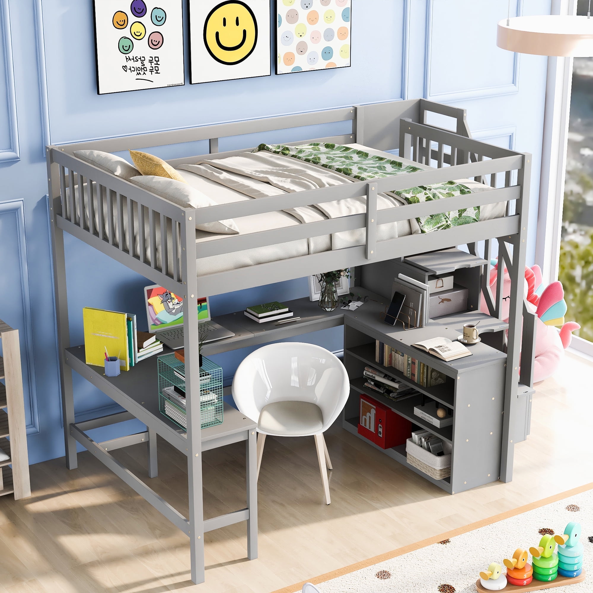 Harper & Bright Designs Full Size Loft Bed with Built-in Desk and ...