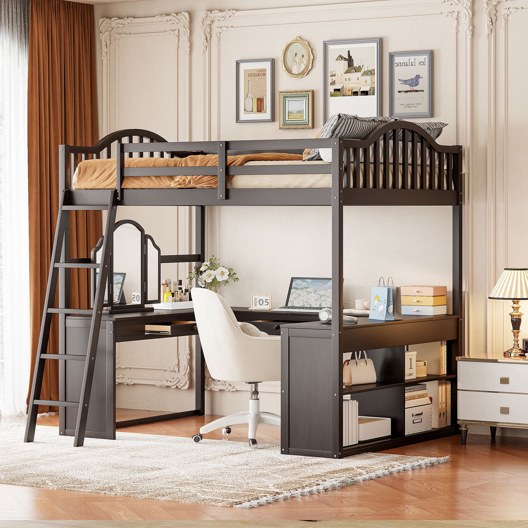 Harper & Bright Designs Full Size Loft Bed with Desk, Wood Loft Bed ...