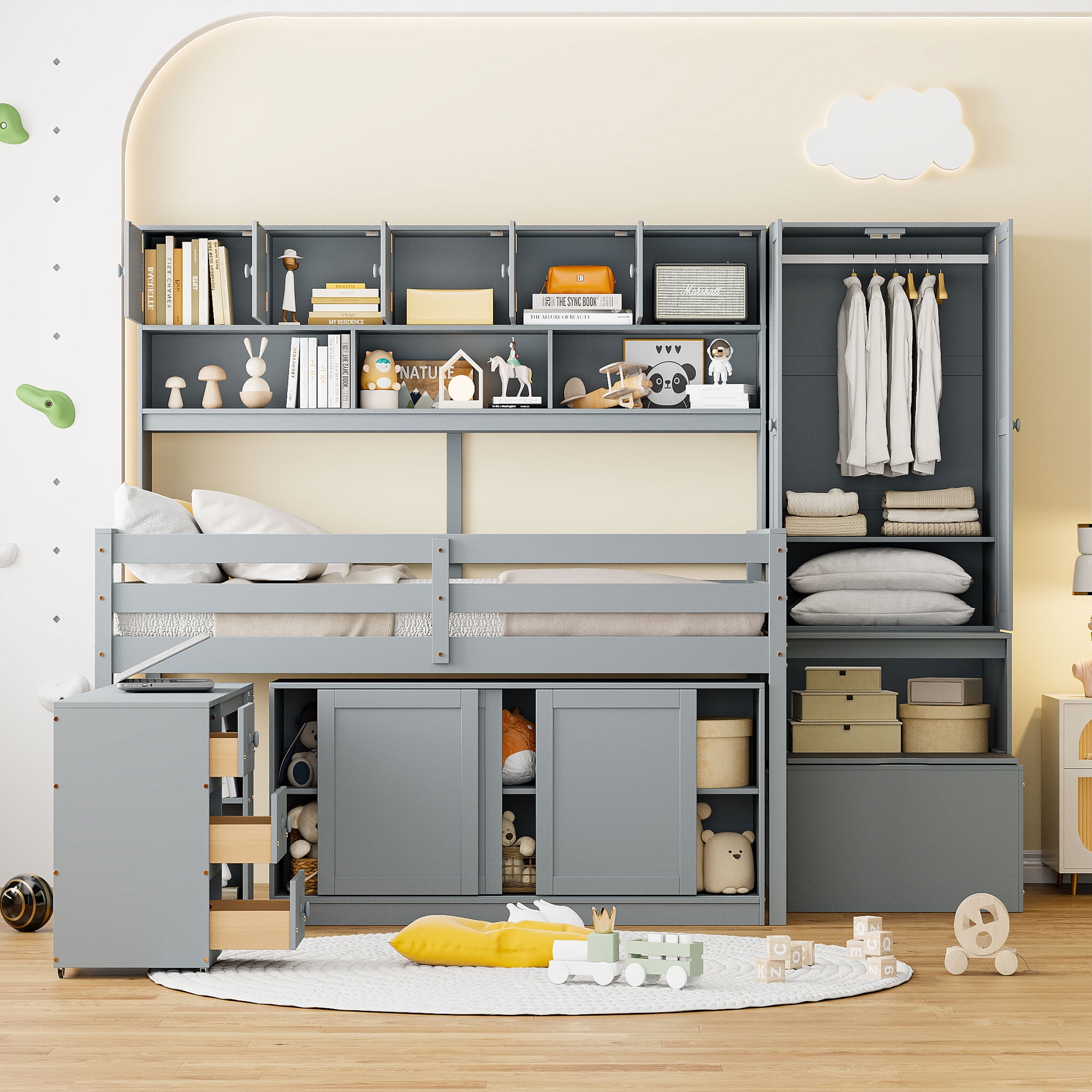 Harper & Bright Designs Full Size Loft Bed with Wardrobe, Wooden Full ...