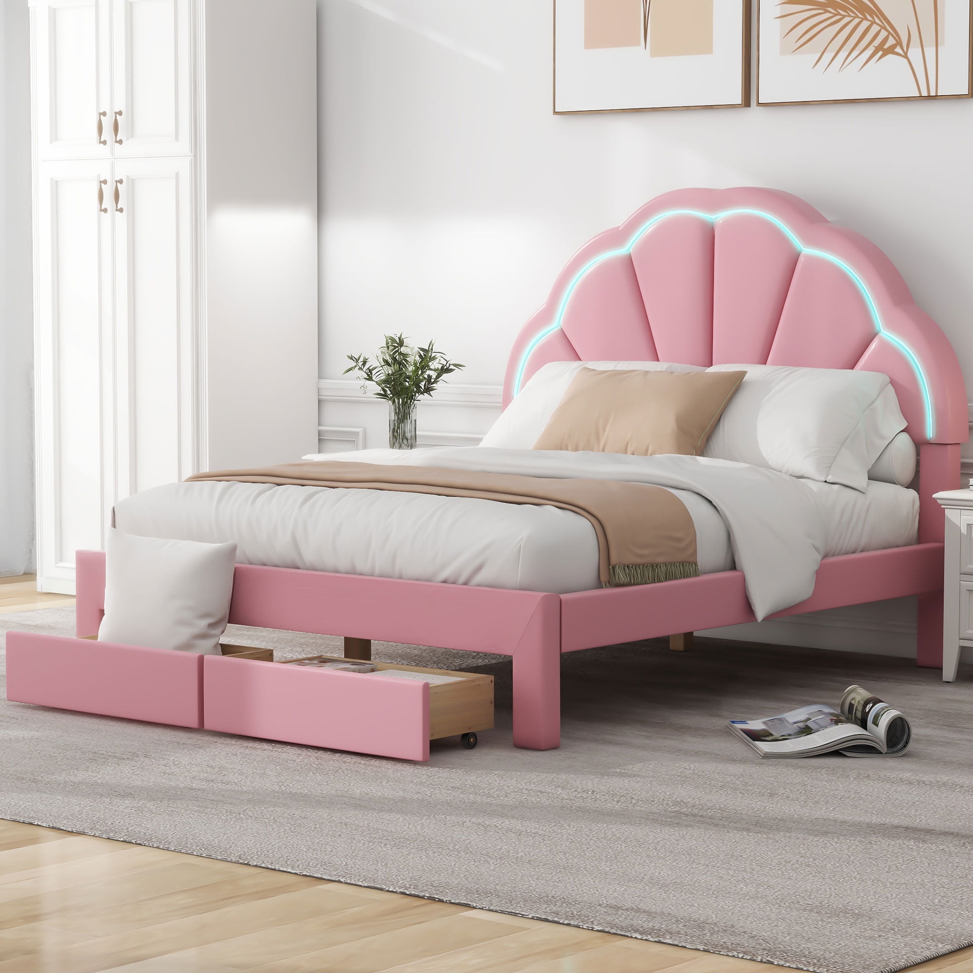 Churanty Full Size Upholstered Platform Bed with Seashell Shaped ...