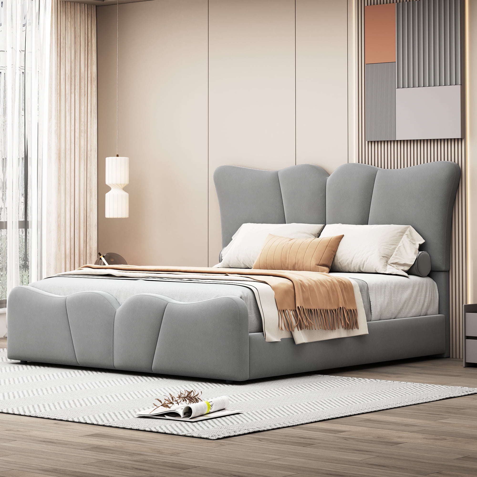 Churanty Full Size Velvet Upholstered Platform Bed,Full Size Bed Frame ...