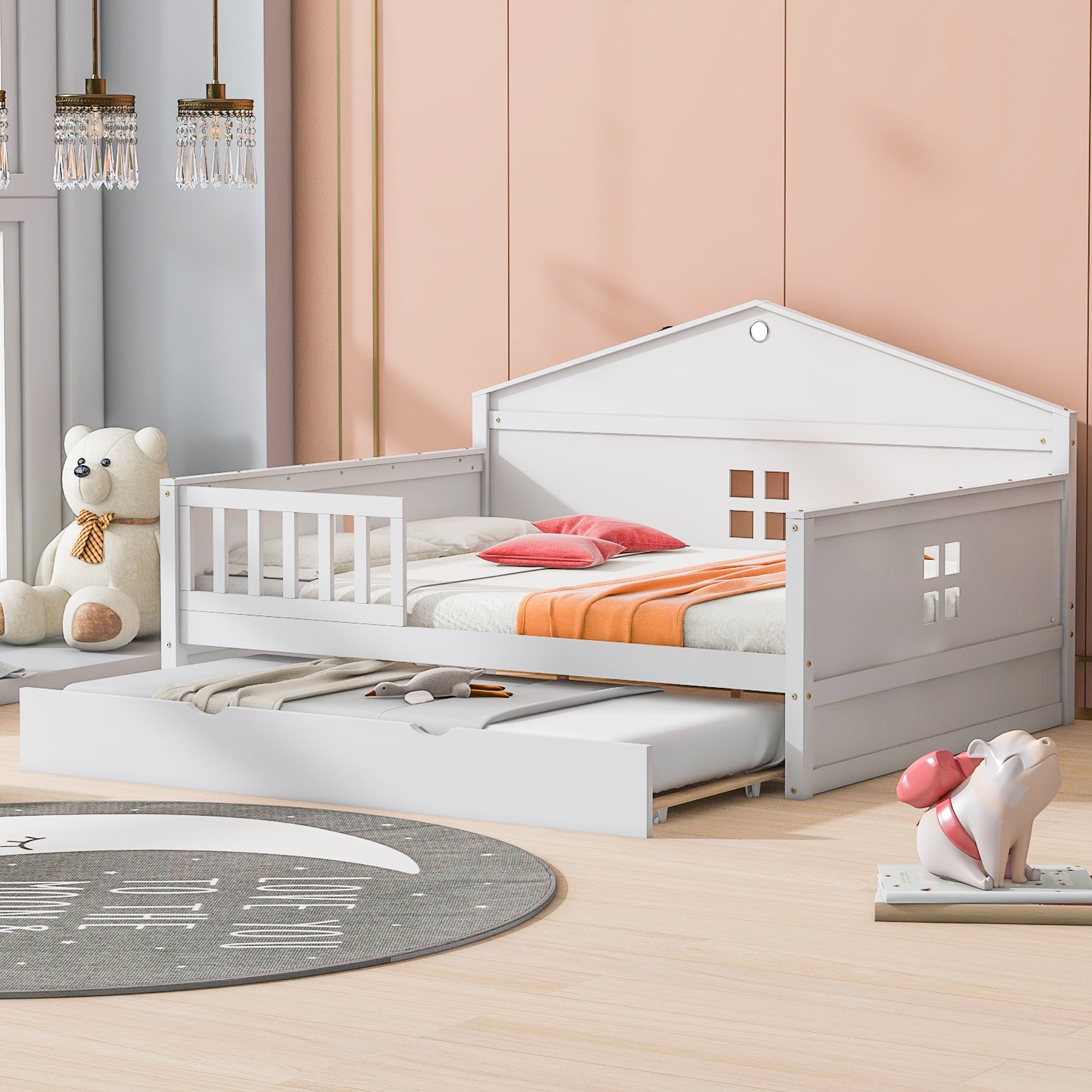 Churanty Full Size Wooden Daybed with Trundle, House-Shaped Day Bed ...