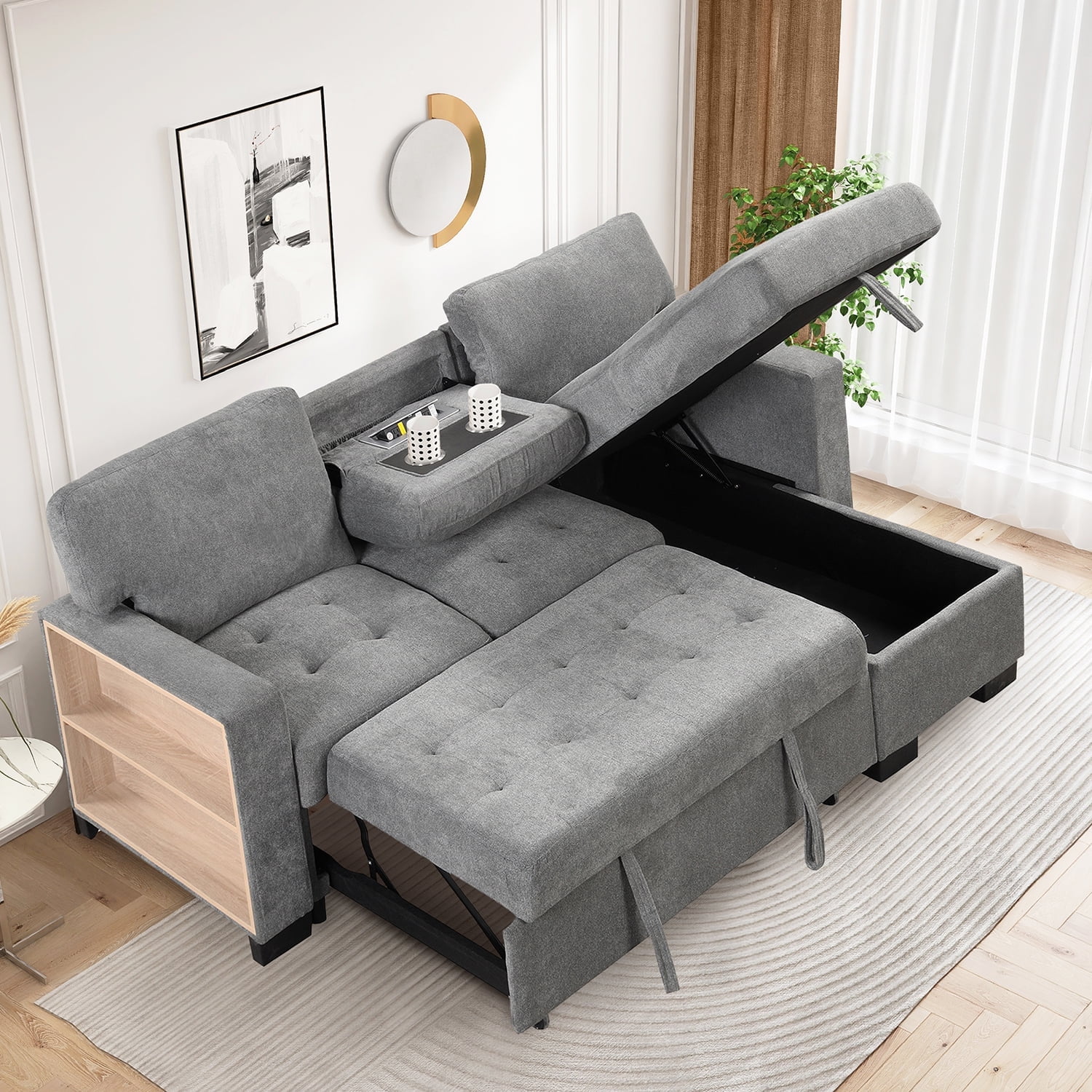 Harper & Bright Designs Functional Sectional Pull Out Sofa Bed with ...